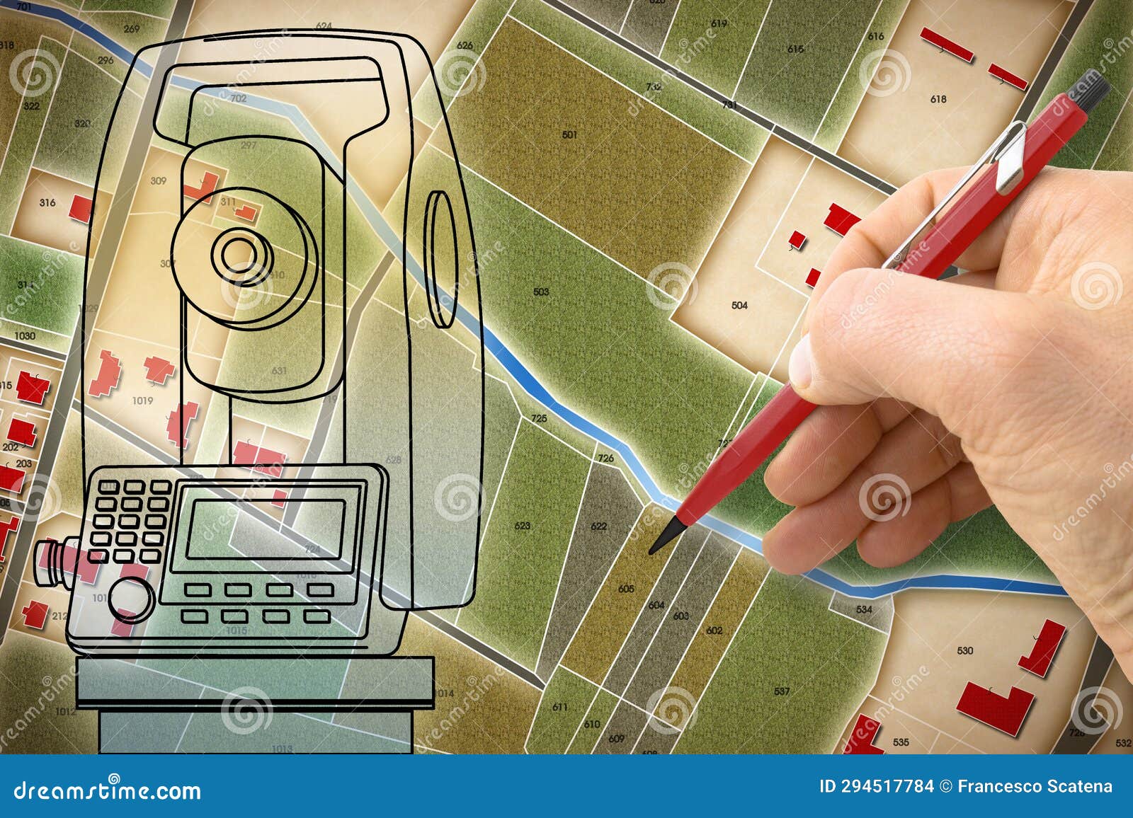 Imaginary Cadastral Map of Territory with Buildings, Roads, Land Parcel ...
