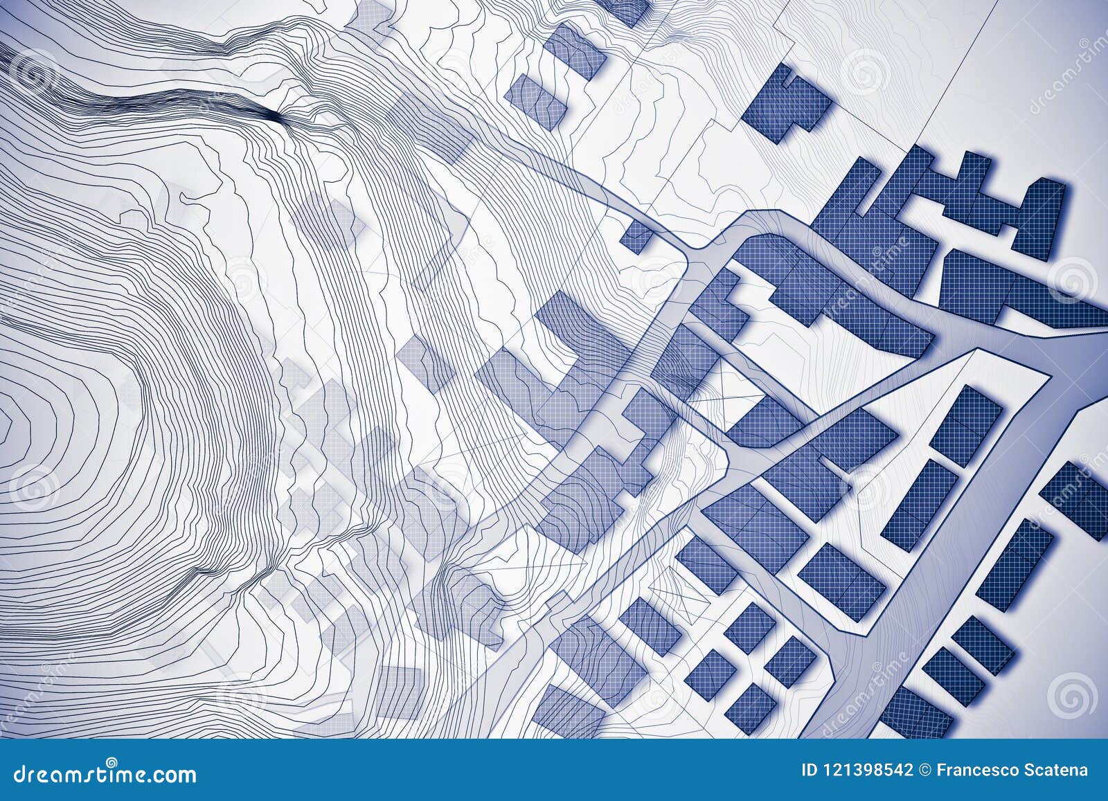 Imaginary Cadastral Map Of Territory With Buildings, Roads And Land ...