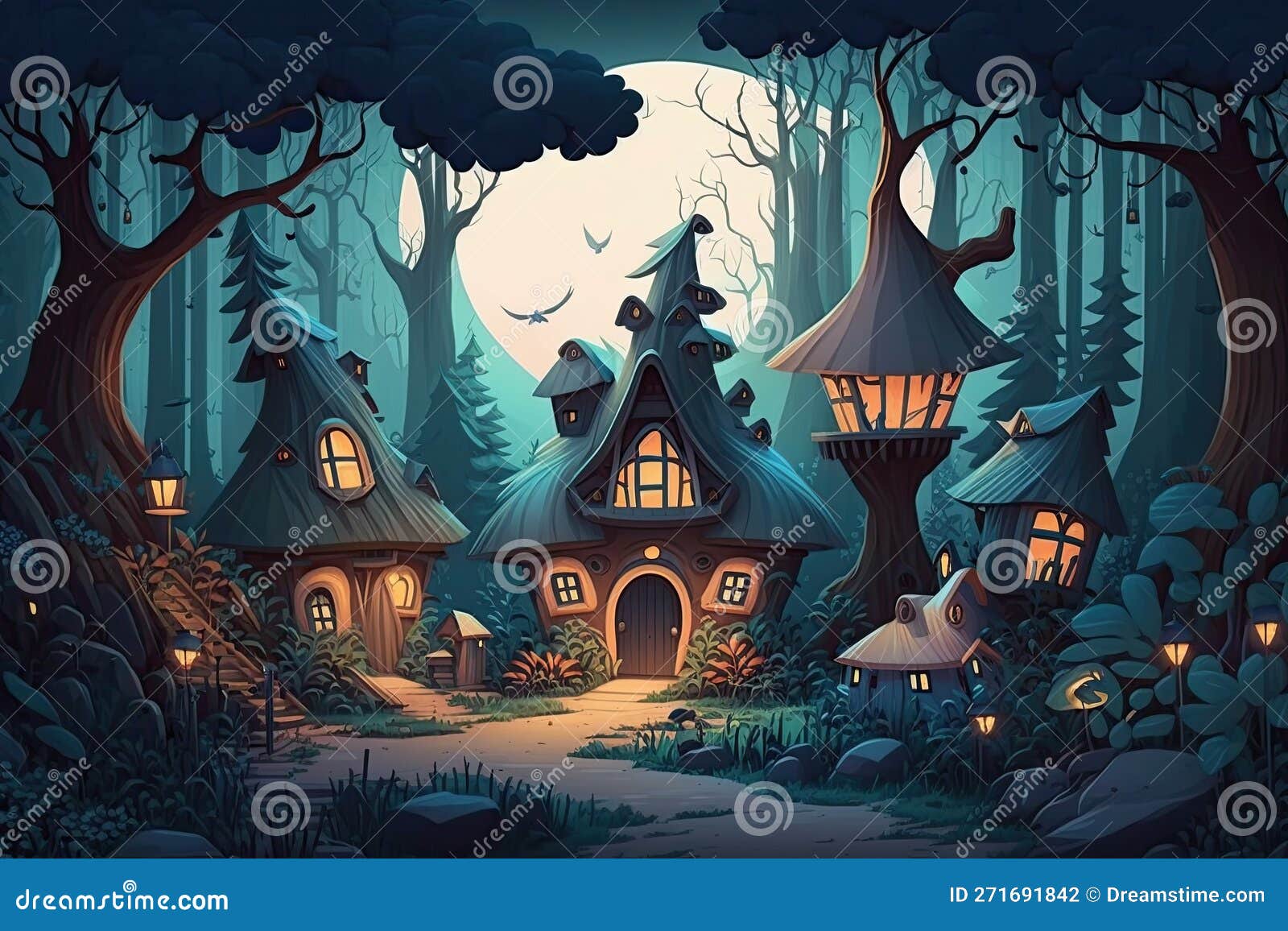 Imaginary Cartoon Village in the Middle of a Magical Forest ...
