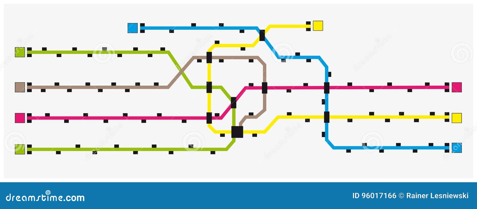 Imaginary Colored Subway Map with Stations Stock Vector - Illustration ...