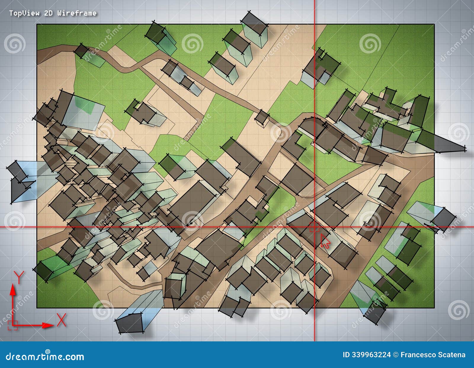 Imaginary 3D City with Buildings and Roads Drawn with a CAD (Computer ...