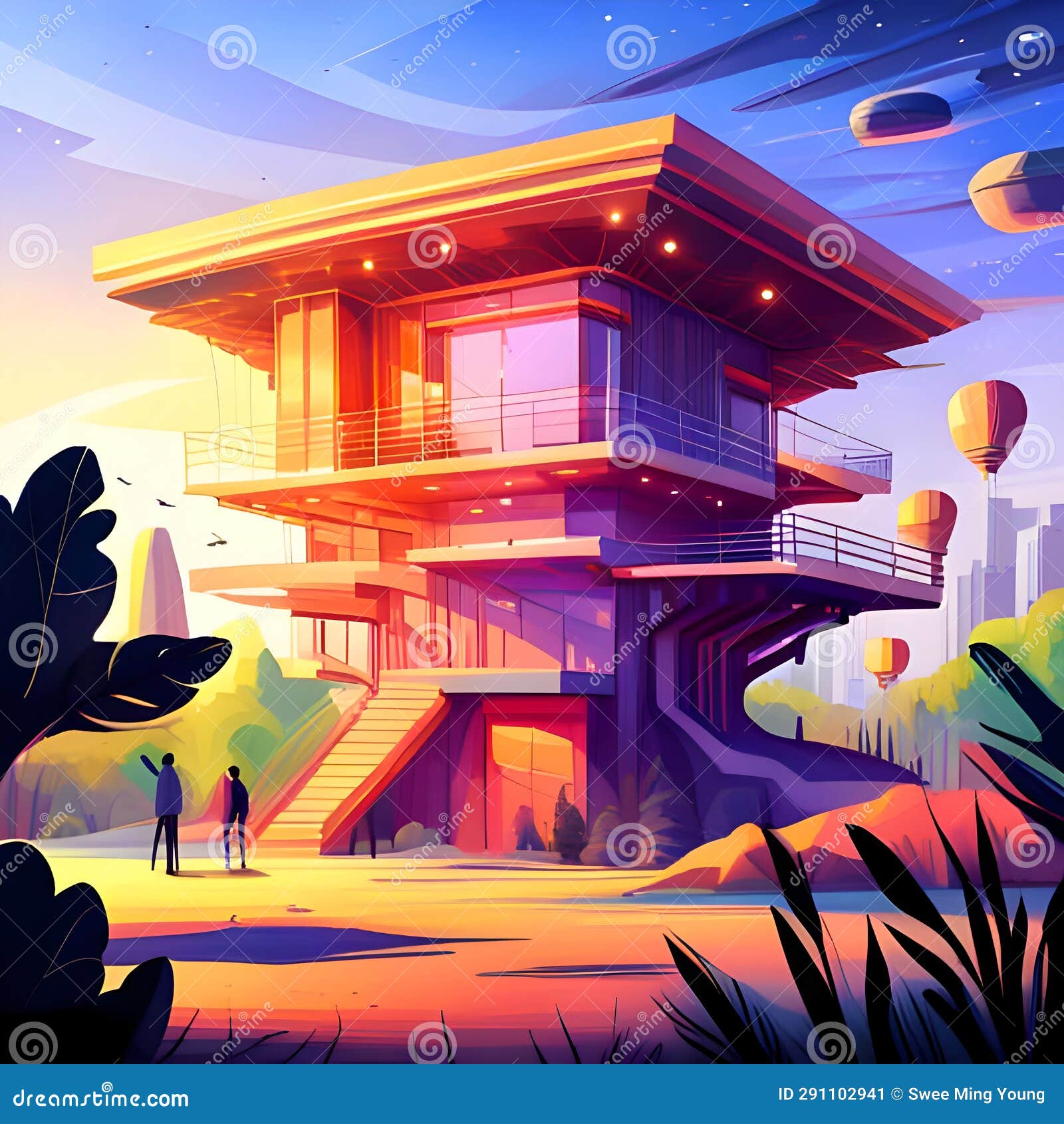 Imaginary Futuristic and Ecological Style Architectural of a Three ...