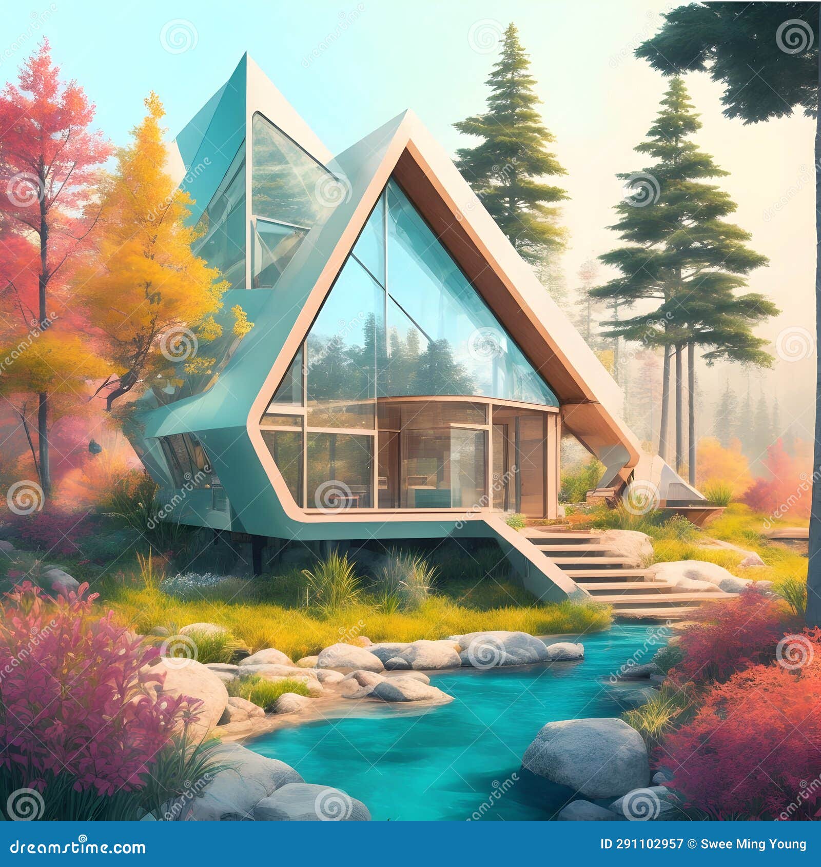 Imaginary Futuristic and Ecological Style Architectural of a Three ...