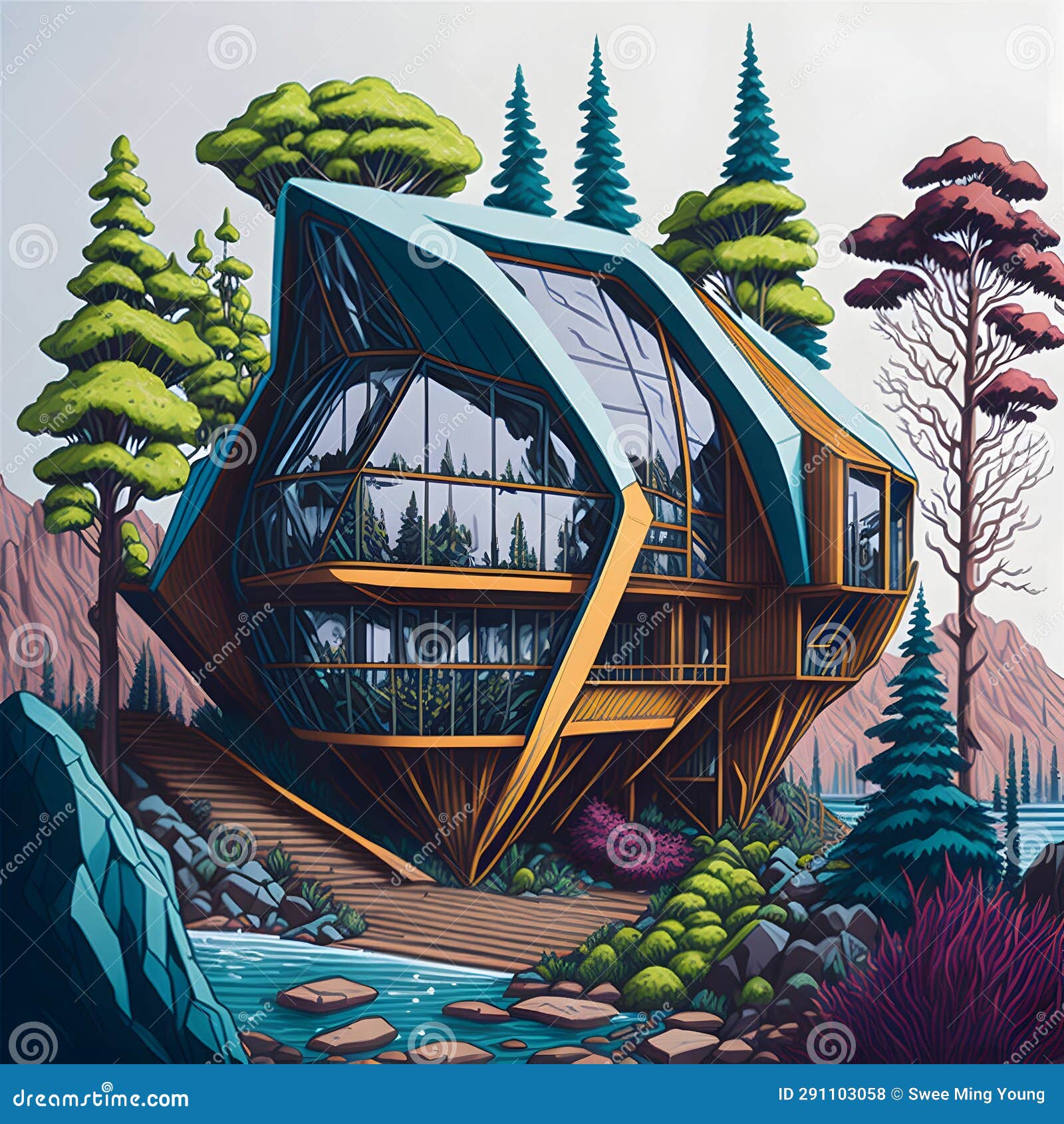 Imaginary Futuristic and Ecological Style Architectural of a Three ...