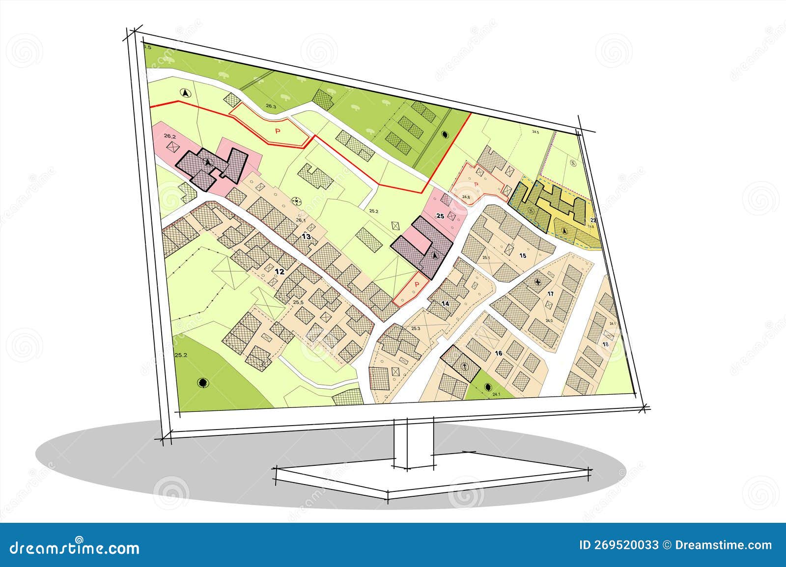Imaginary General Urban Plan With Urban Destinations, Roads, Buildable ...