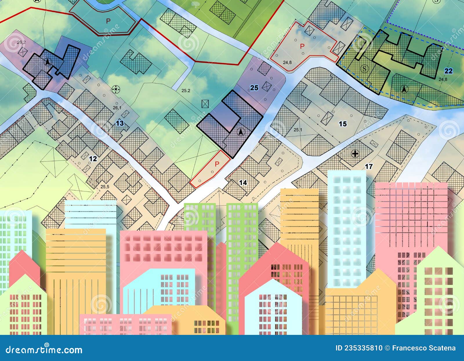 Imaginary General Urban Plan with Urban Destinations, Buildings ...