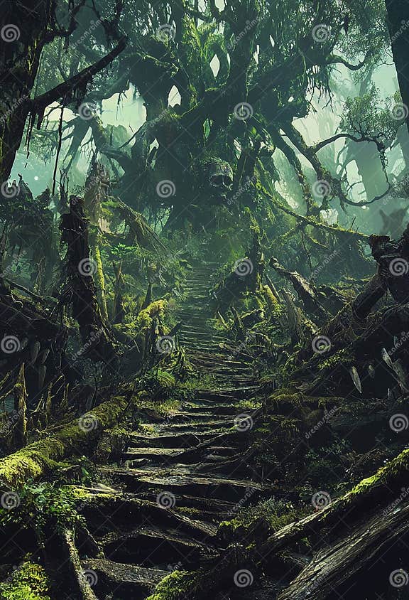 Imaginary Illustration Featuring an Evil Oak Tree Deep in a Magic ...