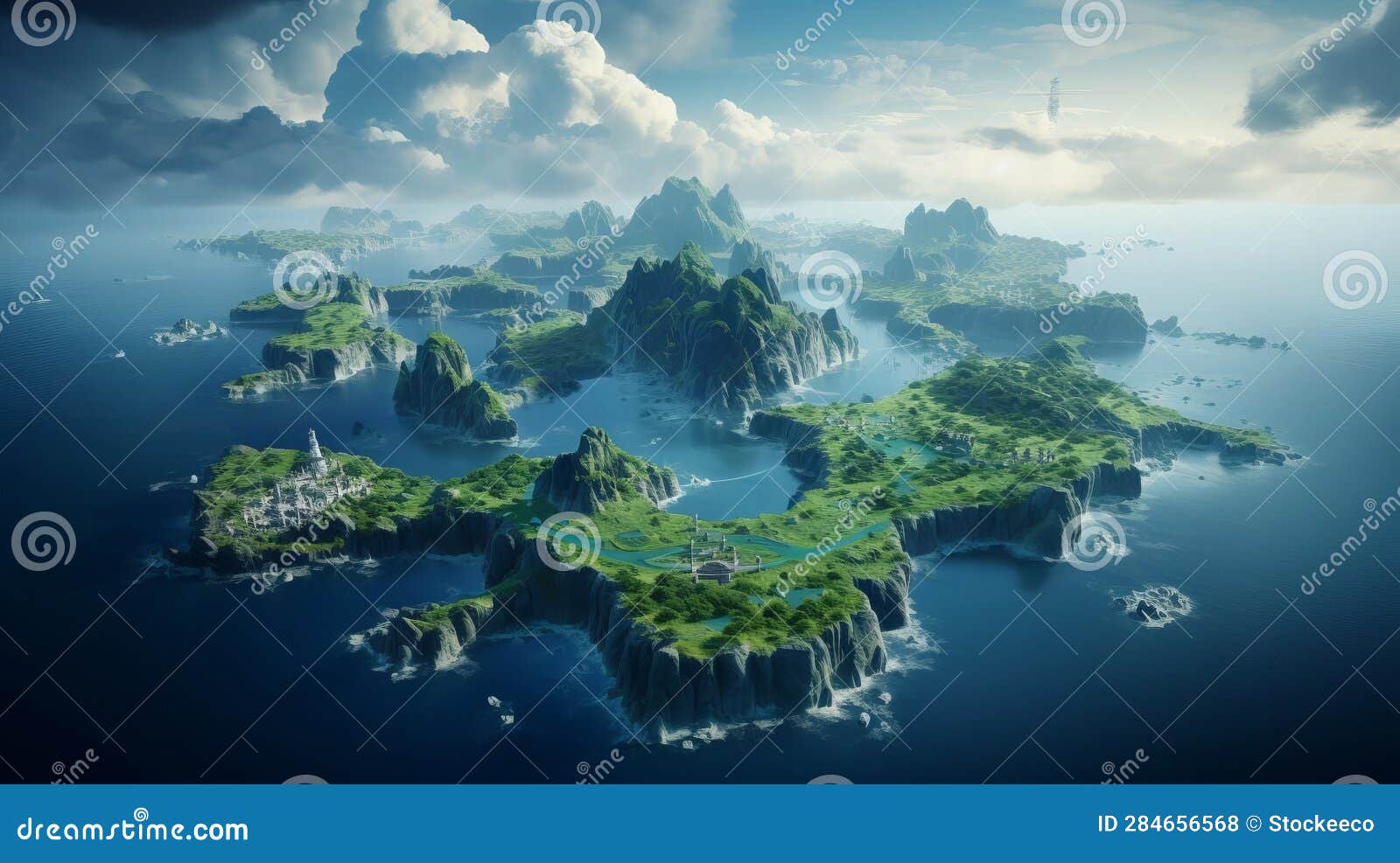 Fantasy Island Archipelago: a Lively Coastal Landscape in the Style of ...