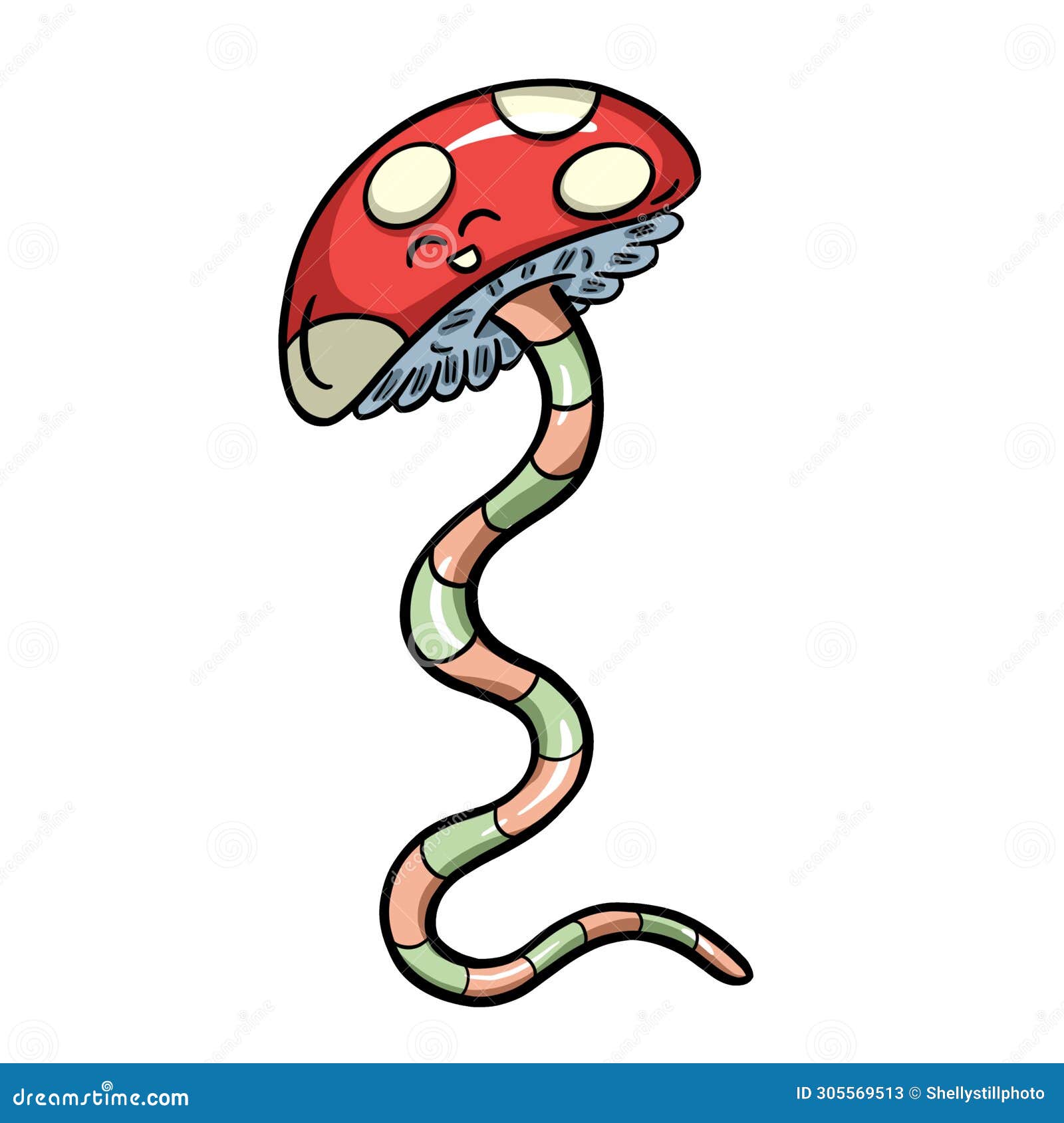 Imaginary Kawaii Style Cartoon Toadstool Snake Character Stock Photo ...