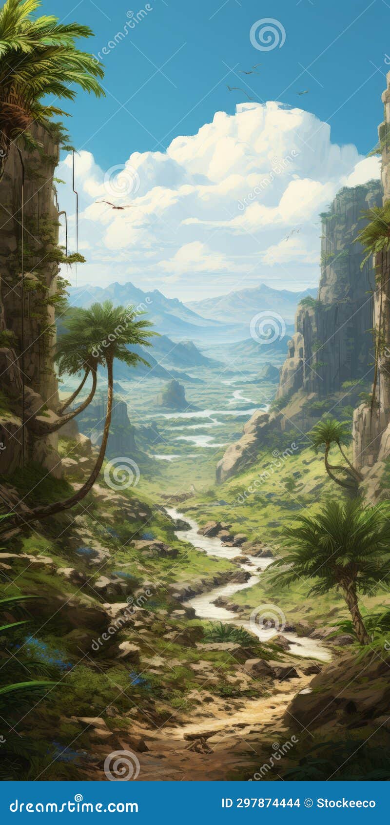 Exotic Fantasy Valley with Waterfalls and Zen-inspired Landscapes Stock ...