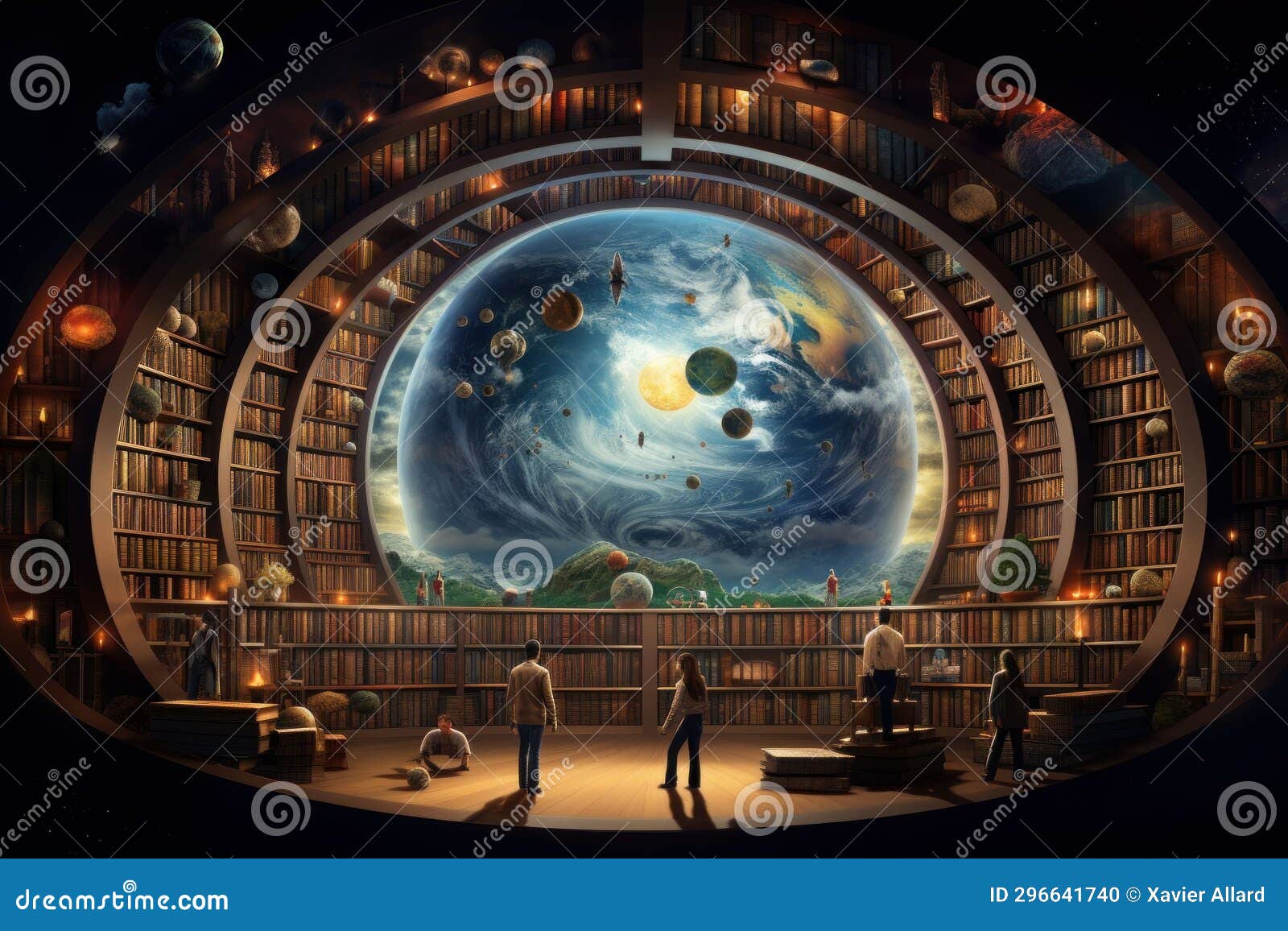 An Imaginary Library with All the World Knowledge. Stock Illustration ...