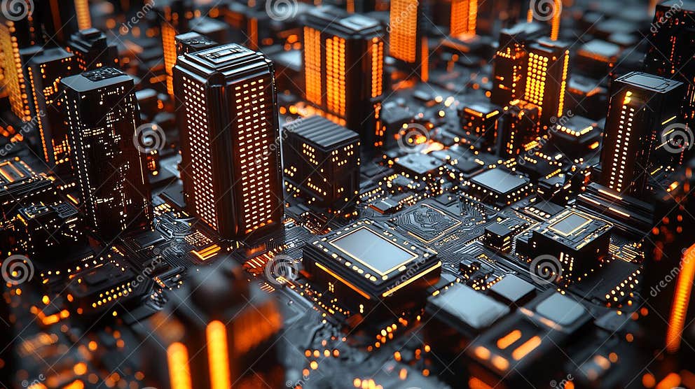Imaginary Microchip City with a Sci-fi Megalopolis Background in ...
