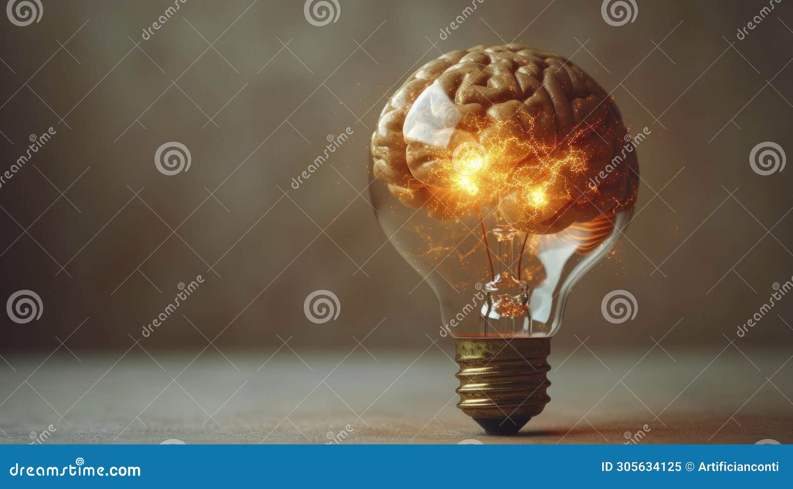 Brain in Lightbulb, Creative Thinking, Idea Alert Stock Illustration ...