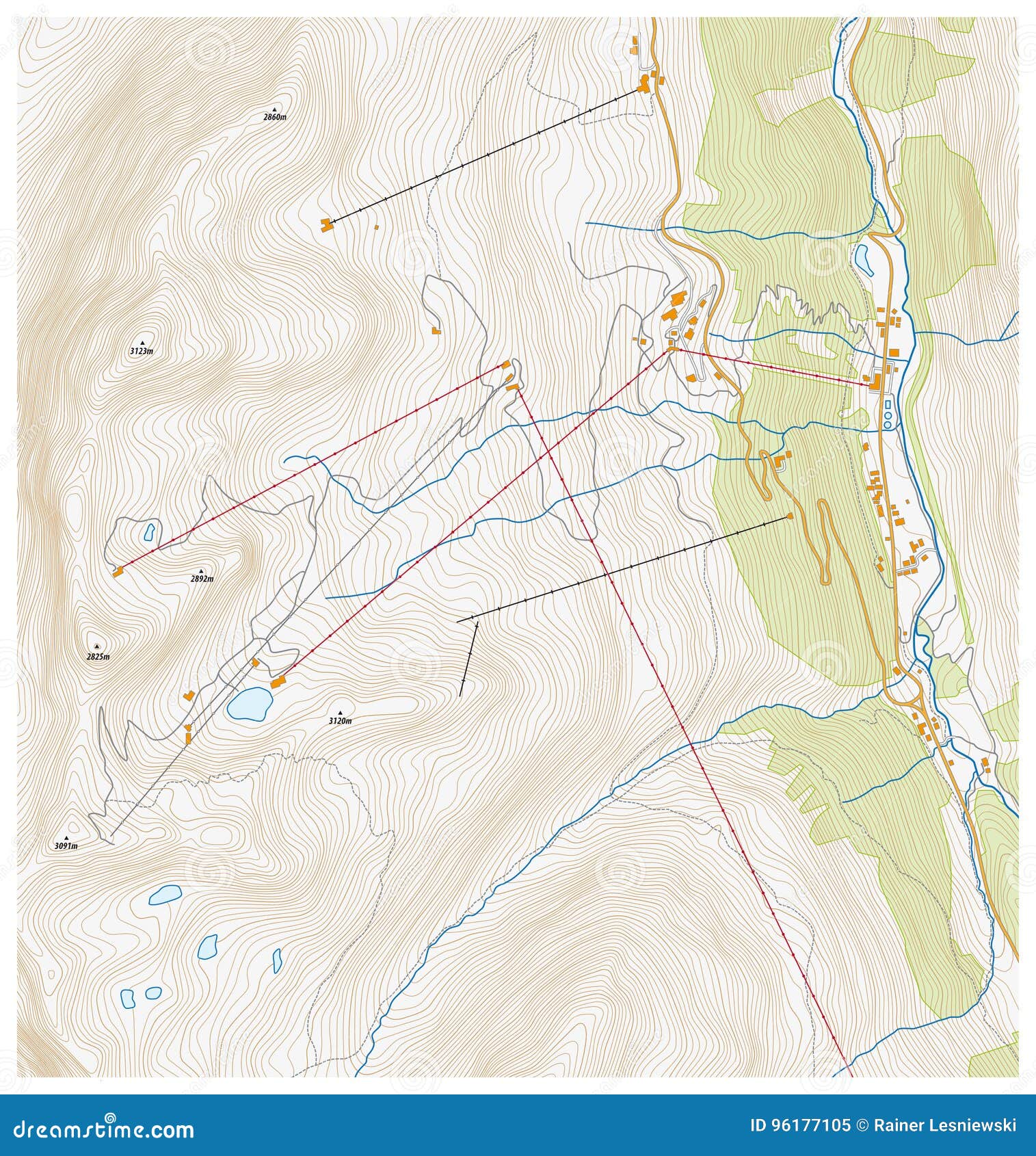 Imaginary Topographic Map Cartoon Vector | CartoonDealer.com #64753189