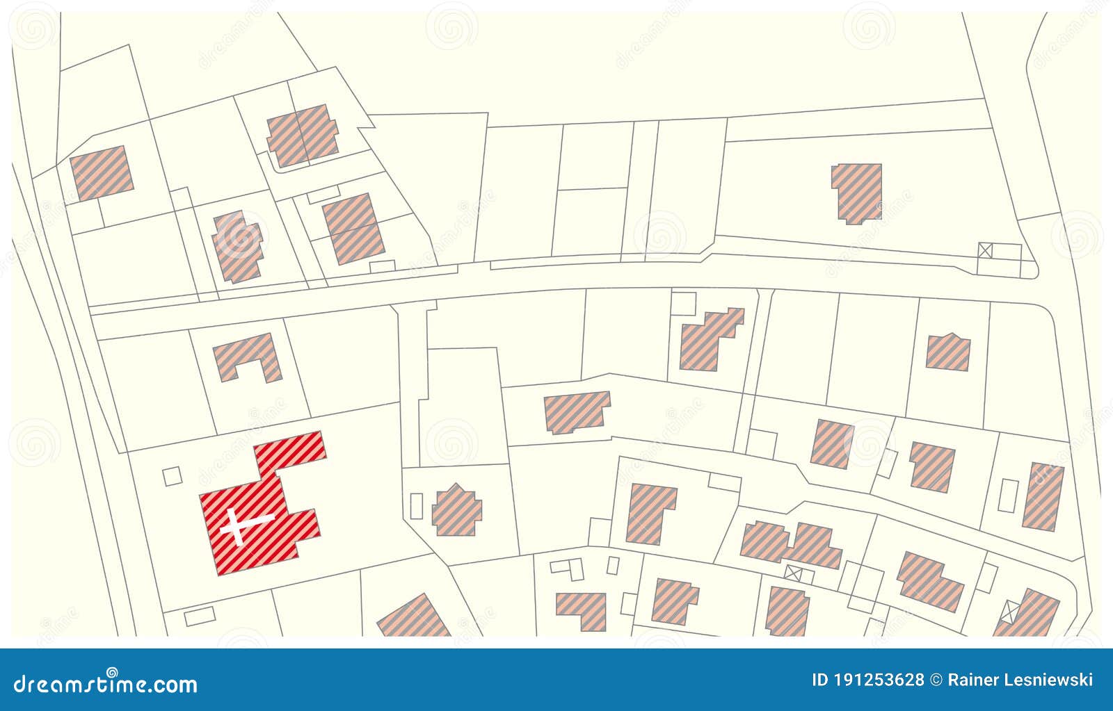 Imaginary Cadastre Map Of Territory With Buildings Streets And House ...