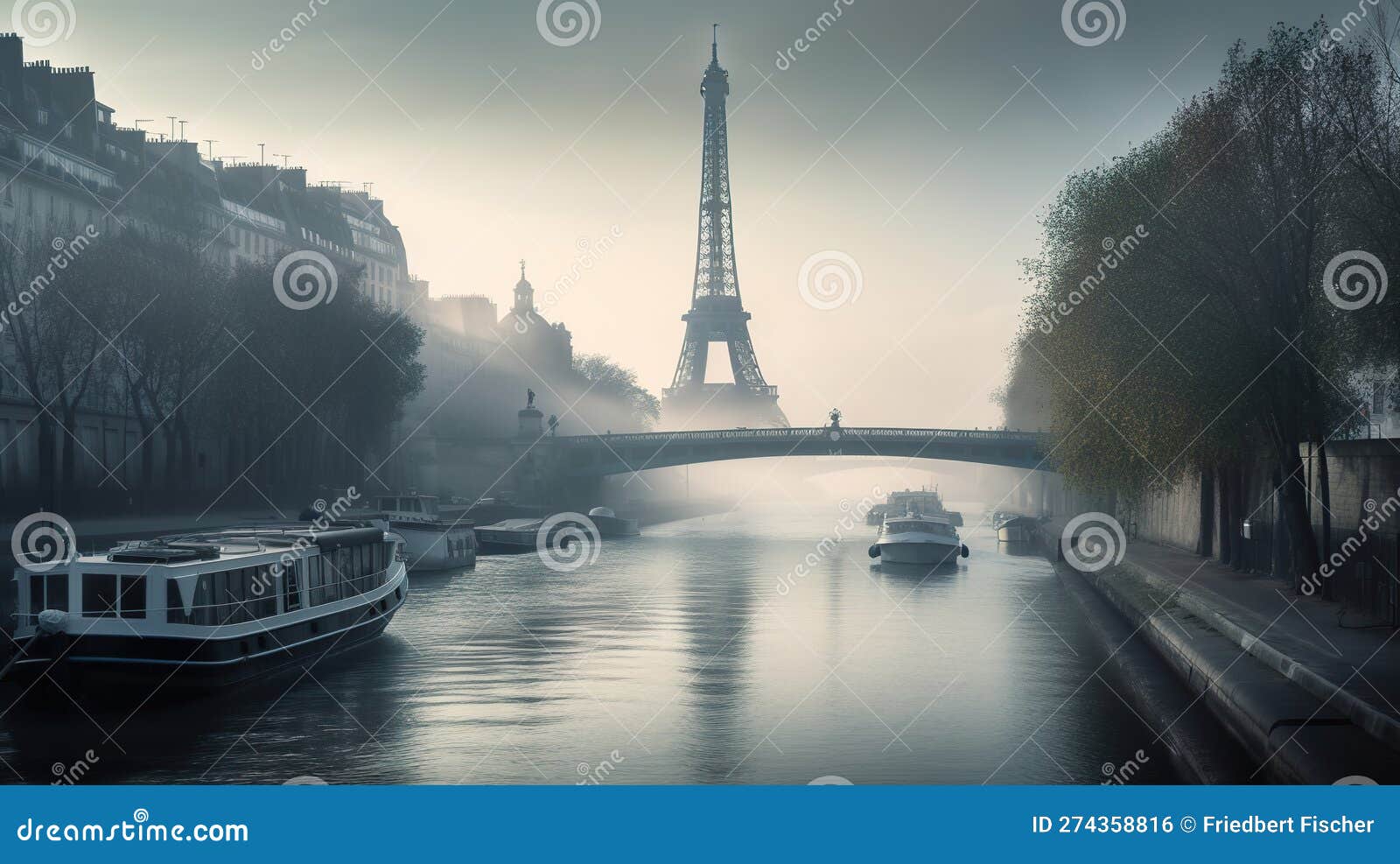 Imaginary View of Paris, Seine River in Mist, AI Generative Stock ...