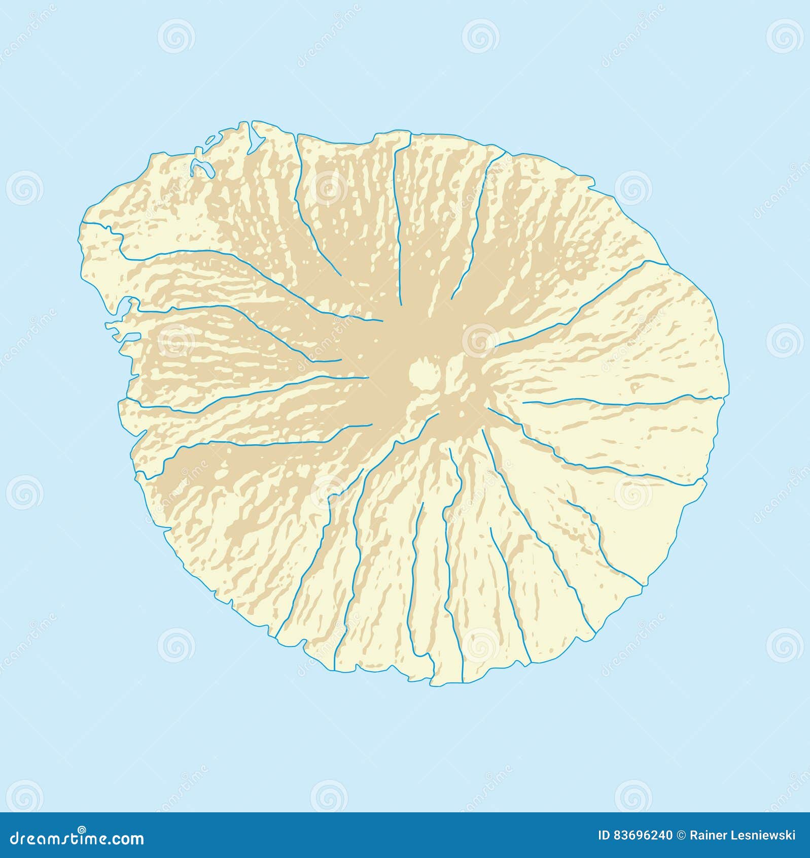 Imaginary Volcanic Island Map with Coast and Rivers Stock Vector ...