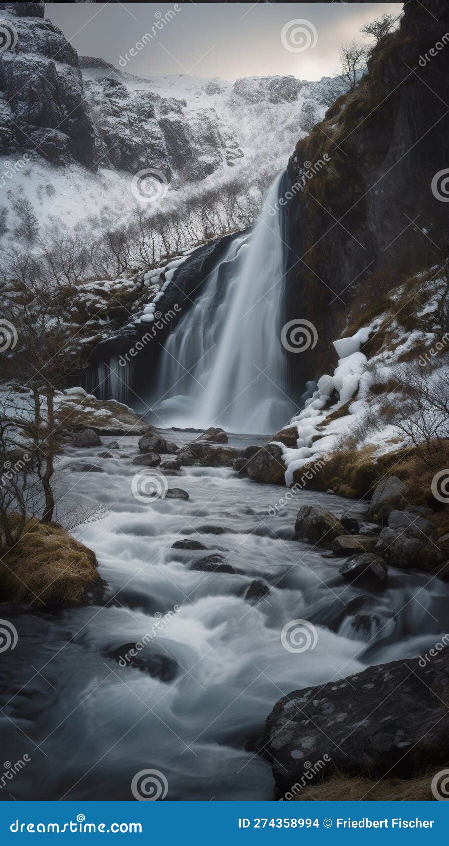 Imaginary Waterfall in Scandinavia, AI Generative Stock Illustration ...