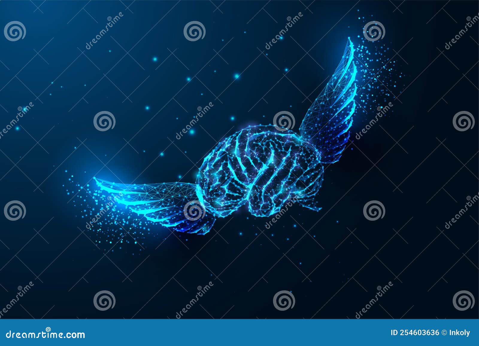 Imagination, Creative Idea Concept with Flying Brain and Wings in ...