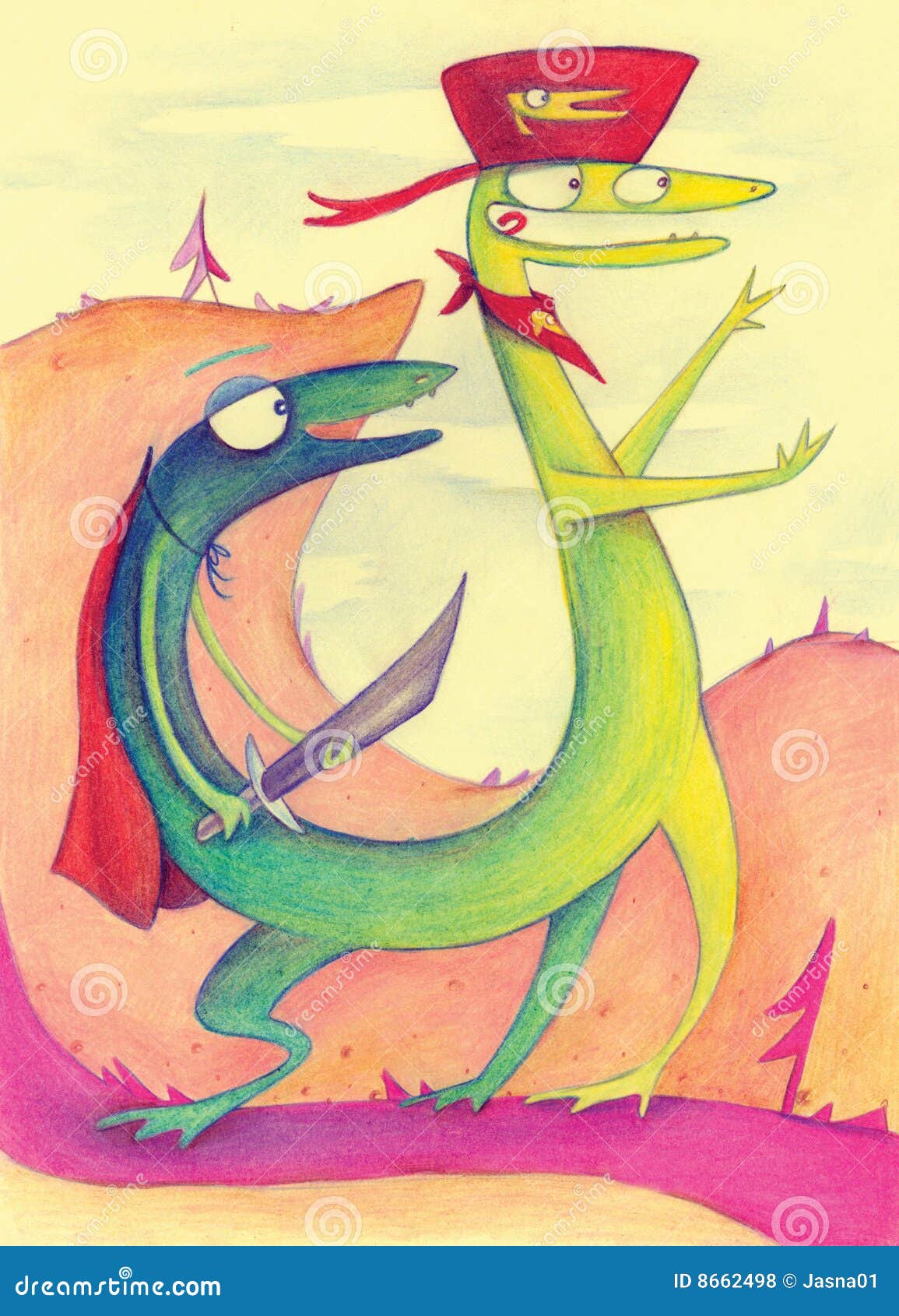 Imagination Dragon with Two Heads Stock Illustration - Illustration of ...