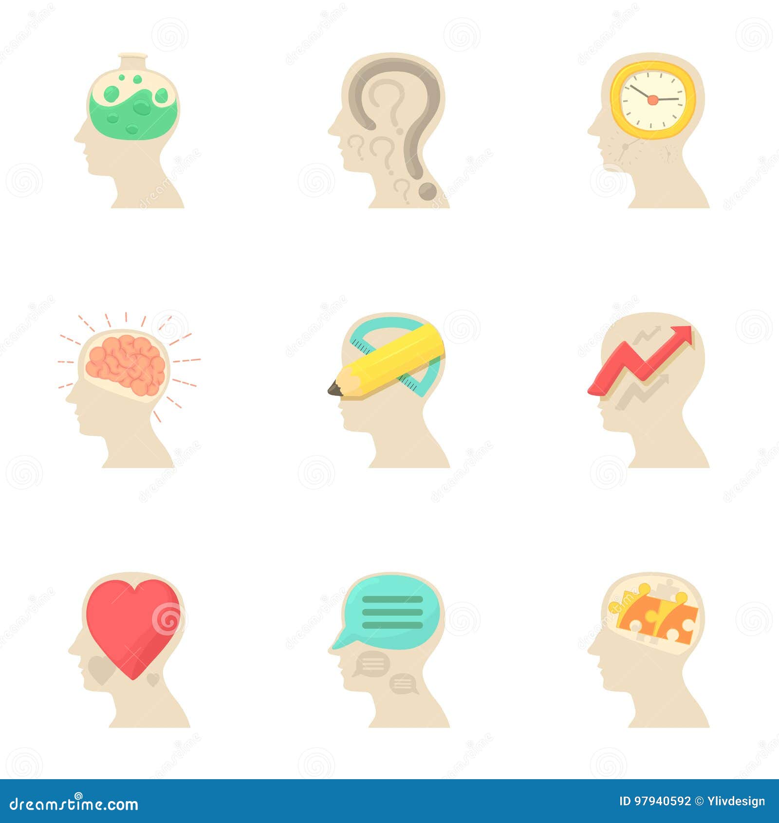 Imagination in Head Icons Set, Cartoon Style Stock Vector ...