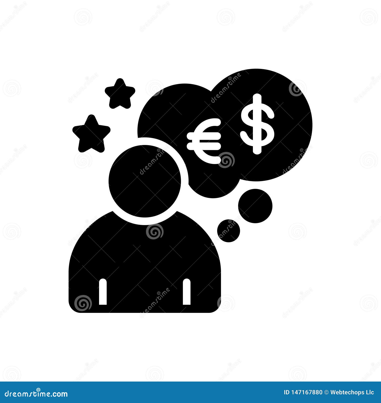 Black Solid Icon for Imagination, Dream and Money Stock Vector ...