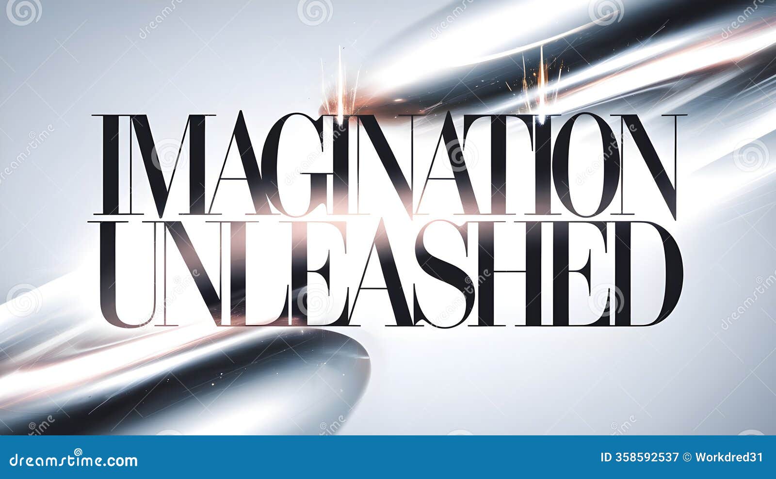 Imagination Unleashed Text with Metallic Shapes and Light Streaks Stock ...