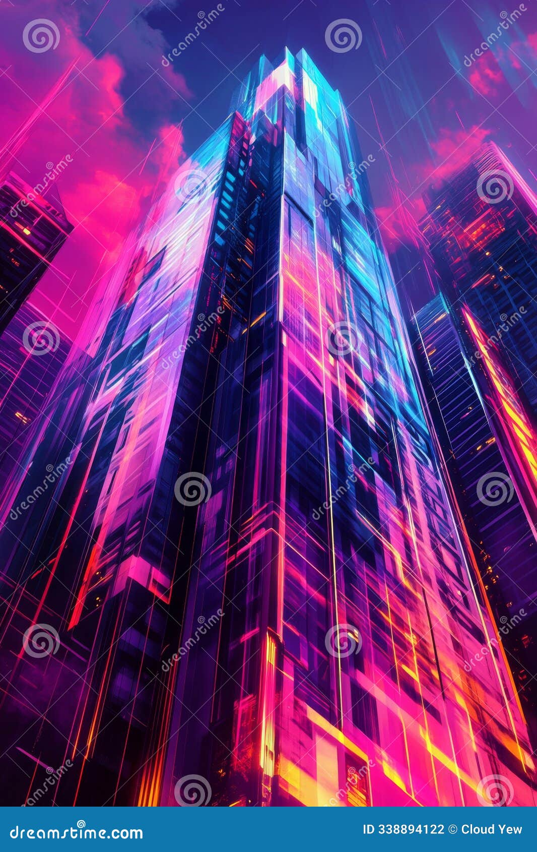 Imaginative Depiction of a Synthwave Skyscraper Stock Illustration ...