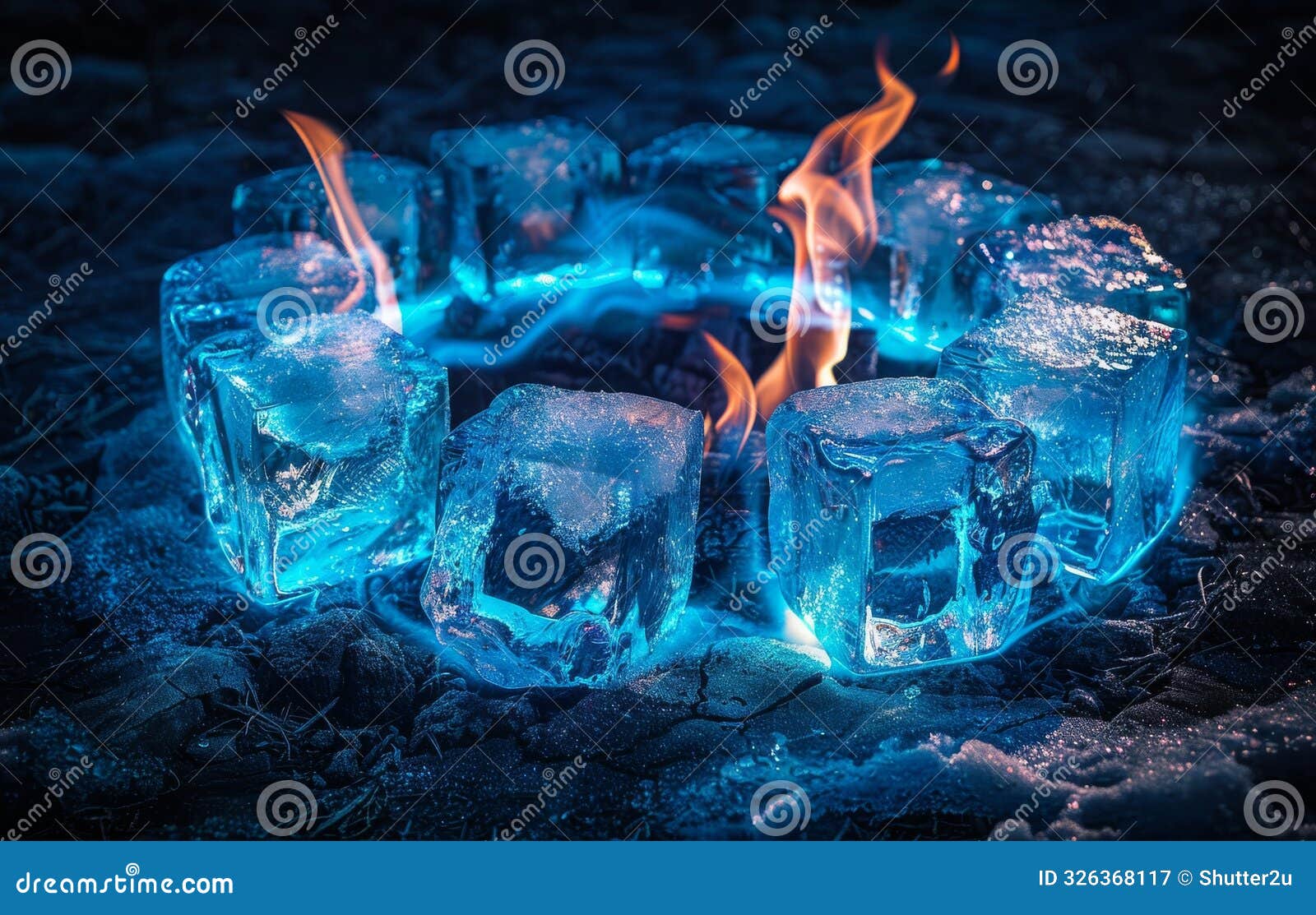 An Imaginative Ice Cube Campfire A Circle Of Large Ice Cubes With Blue ...