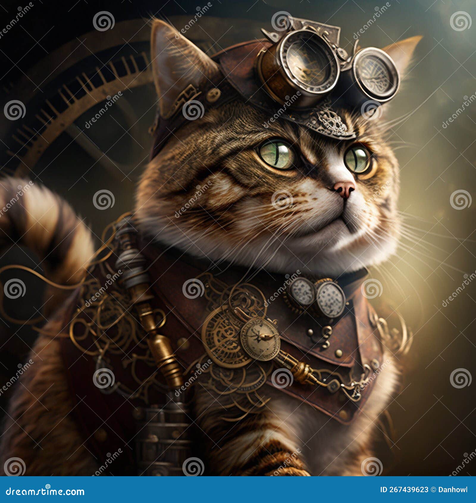 Imaginative Illustration of Cat in Steampunk Uniform Stock Illustration ...