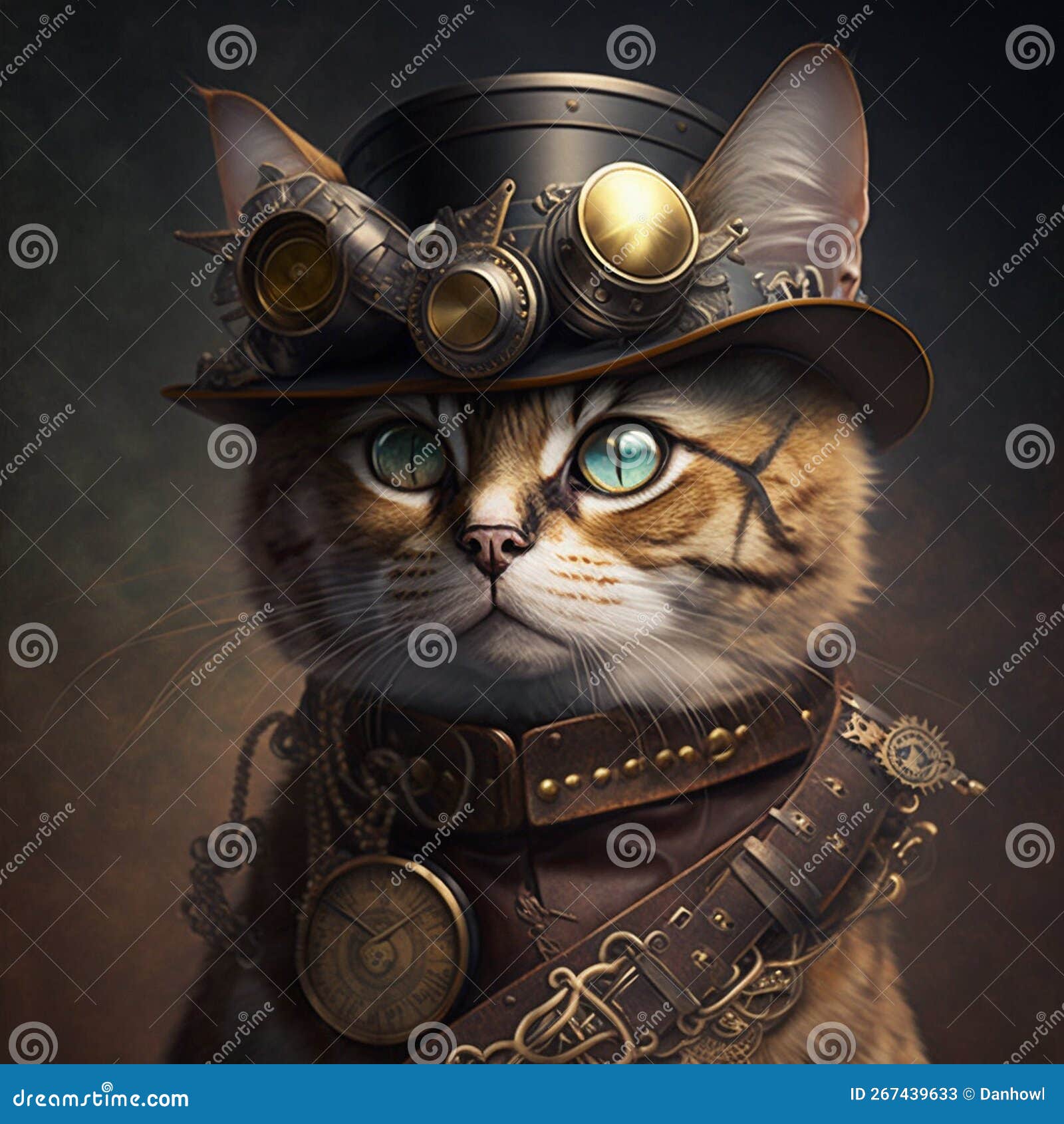 Imaginative Illustration of Cat in Steampunk Uniform Stock Illustration ...