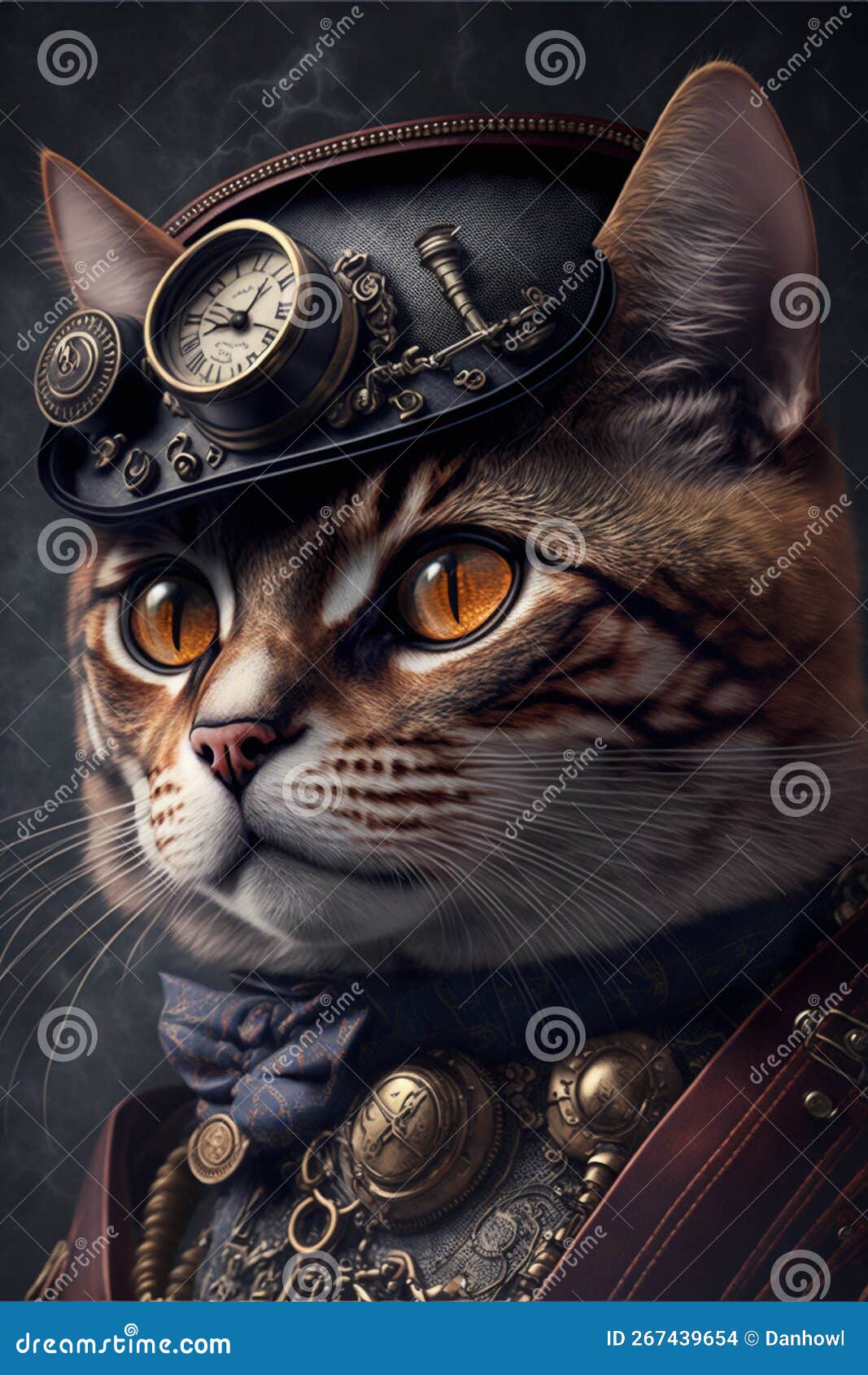 Imaginative Illustration of Cat in Steampunk Uniform Stock Illustration ...