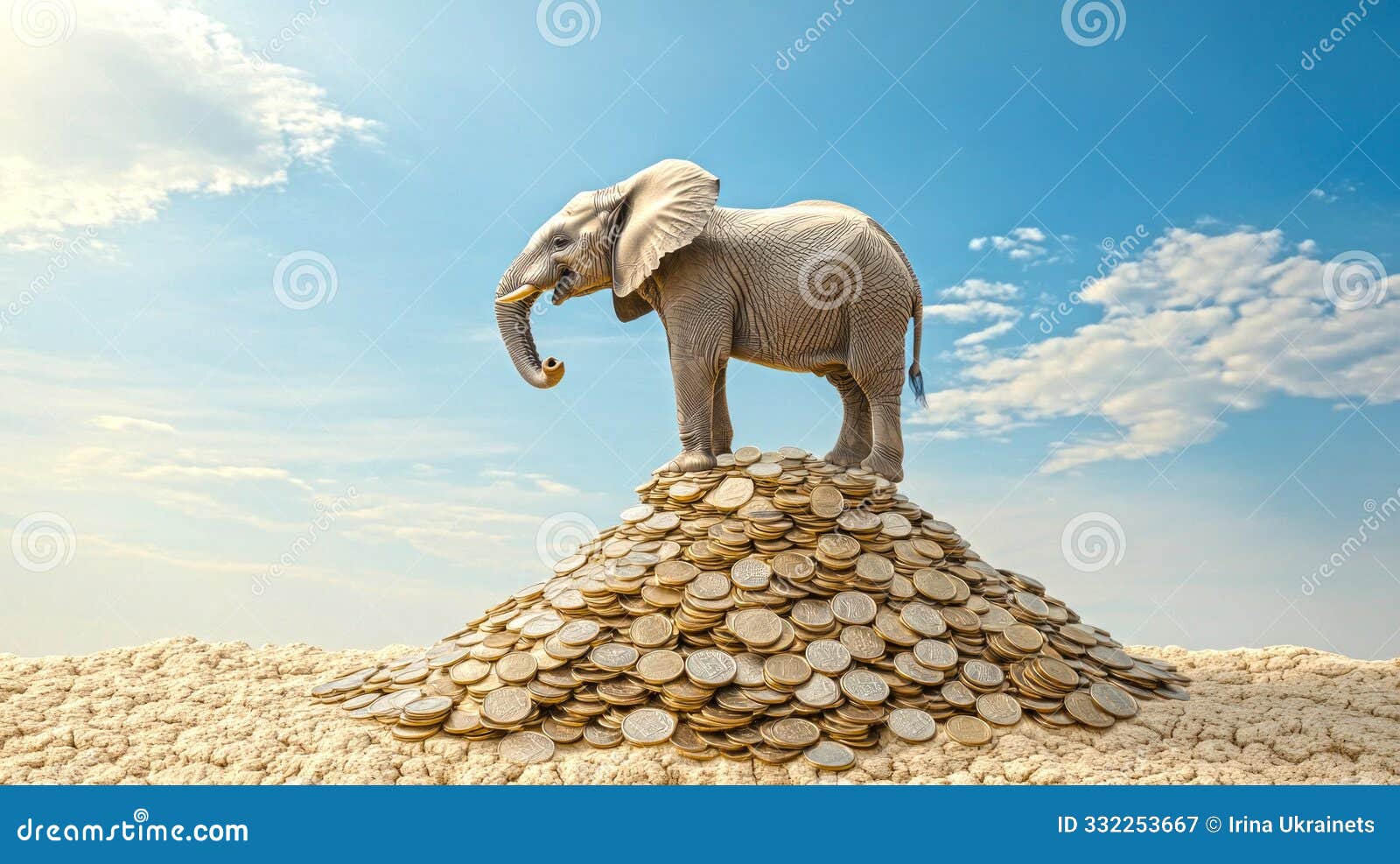 A Majestic Elephant Stands Proudly on a Hill of Coins. this Stunning ...