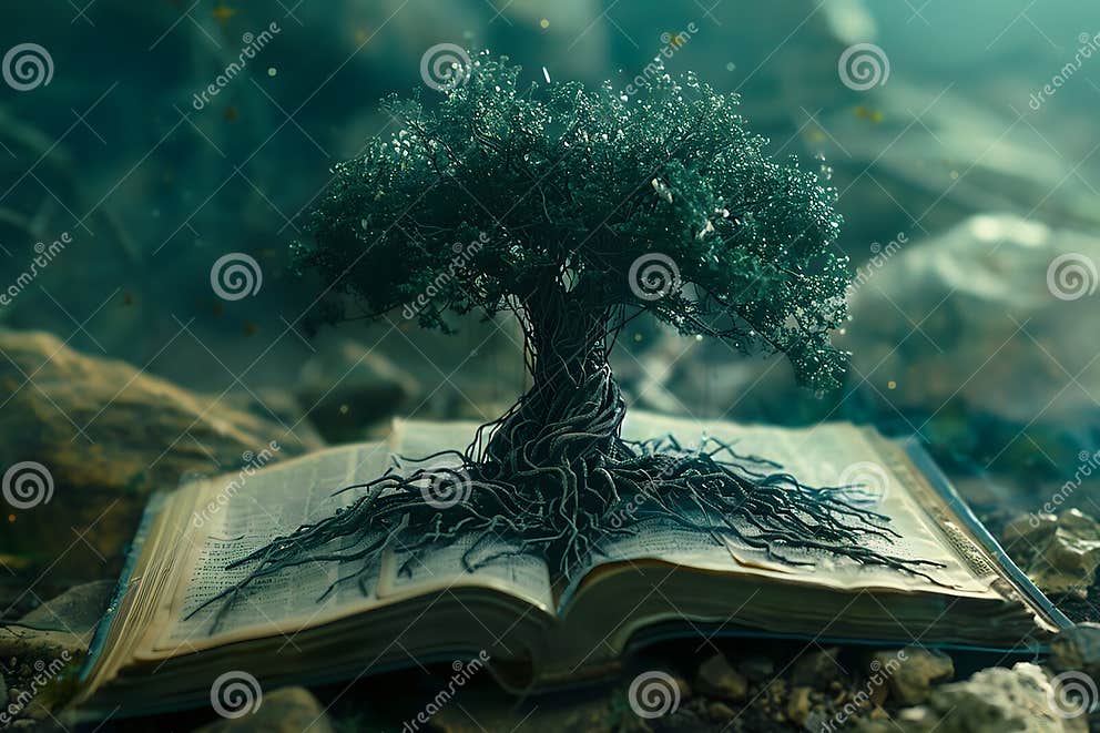 Tree with Root Base in Book Illustration Stock Photo - Image of ...