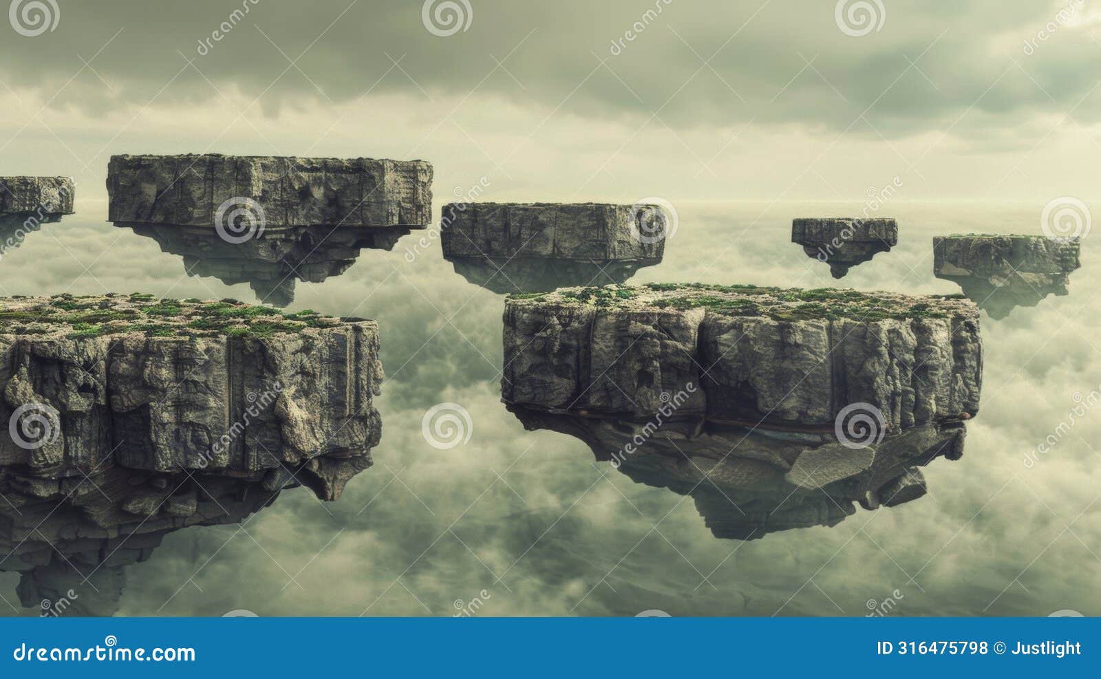 An Imaginative Image of Floating Rock Islands Each One Representing a ...
