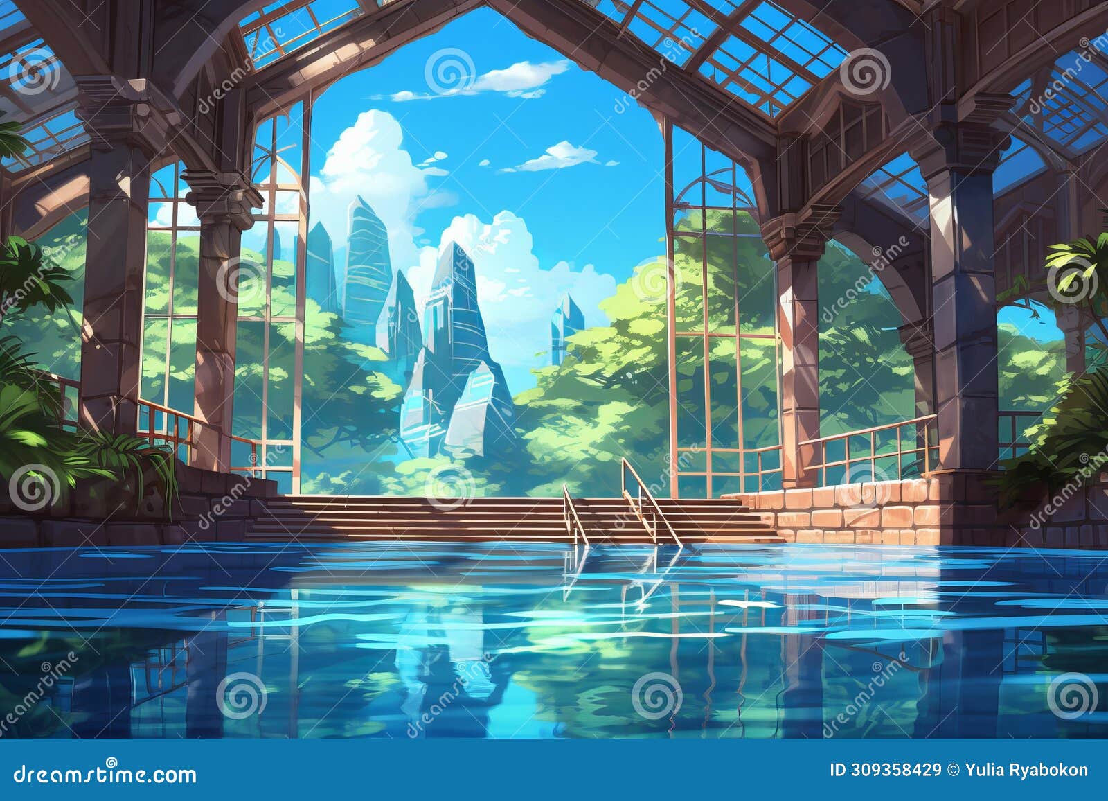Imaginative Pool Indoor Anime Visual Novel Game. Generate Ai Stock ...