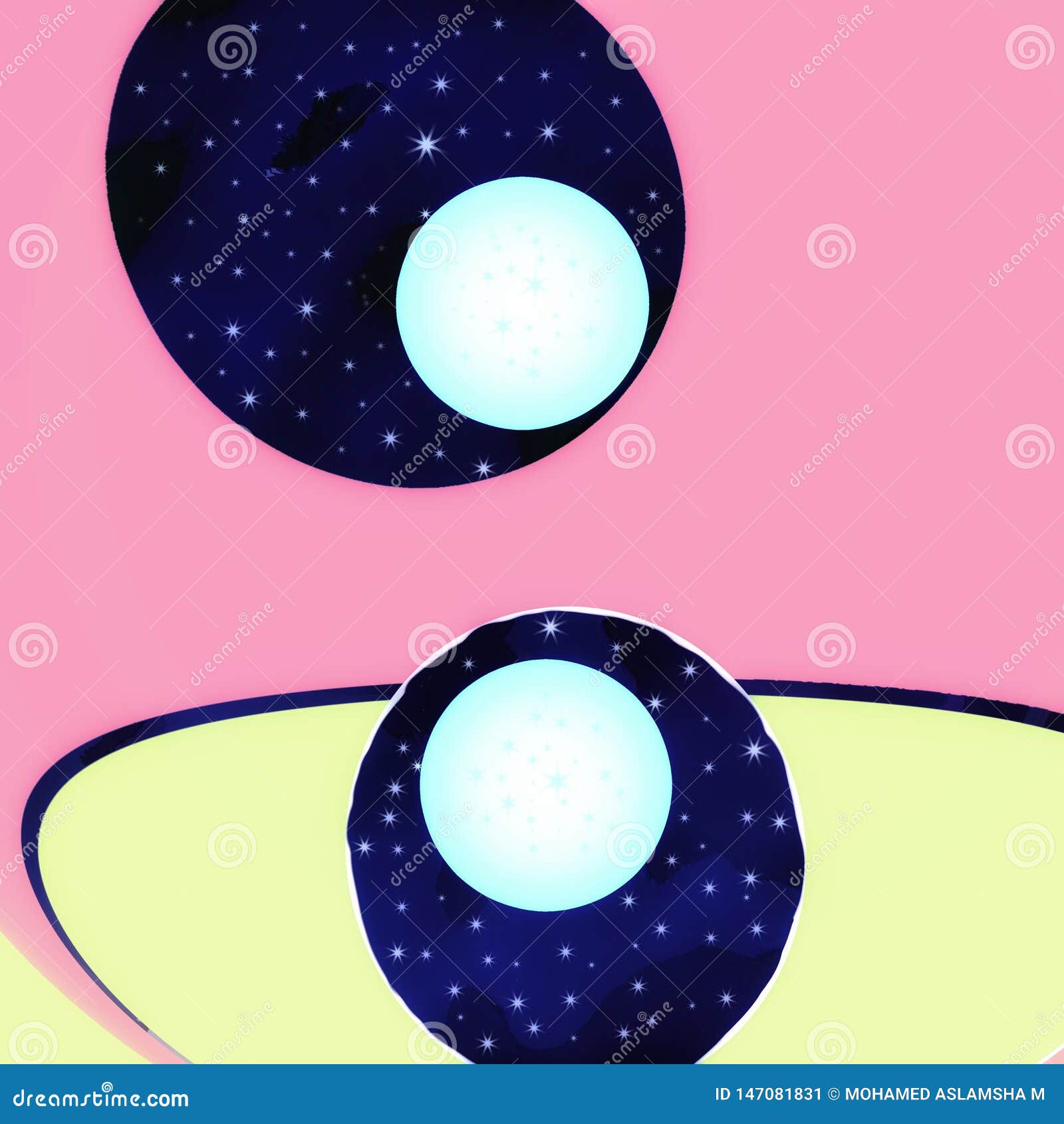 A Imaginative Illustration of Two Planets in Space Stock Illustration ...