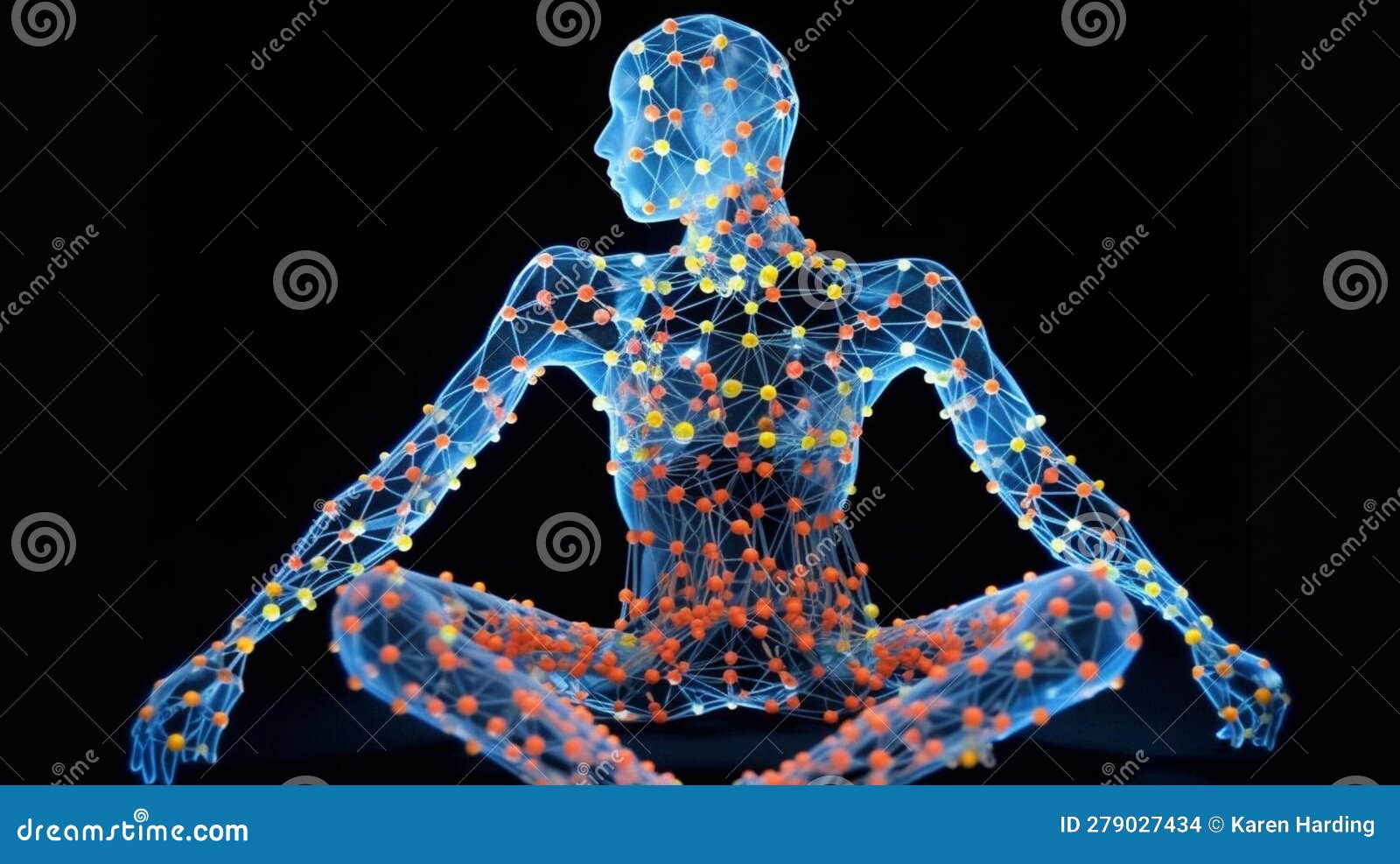 Sitting Human Molecular Structure on Black Background Stock ...