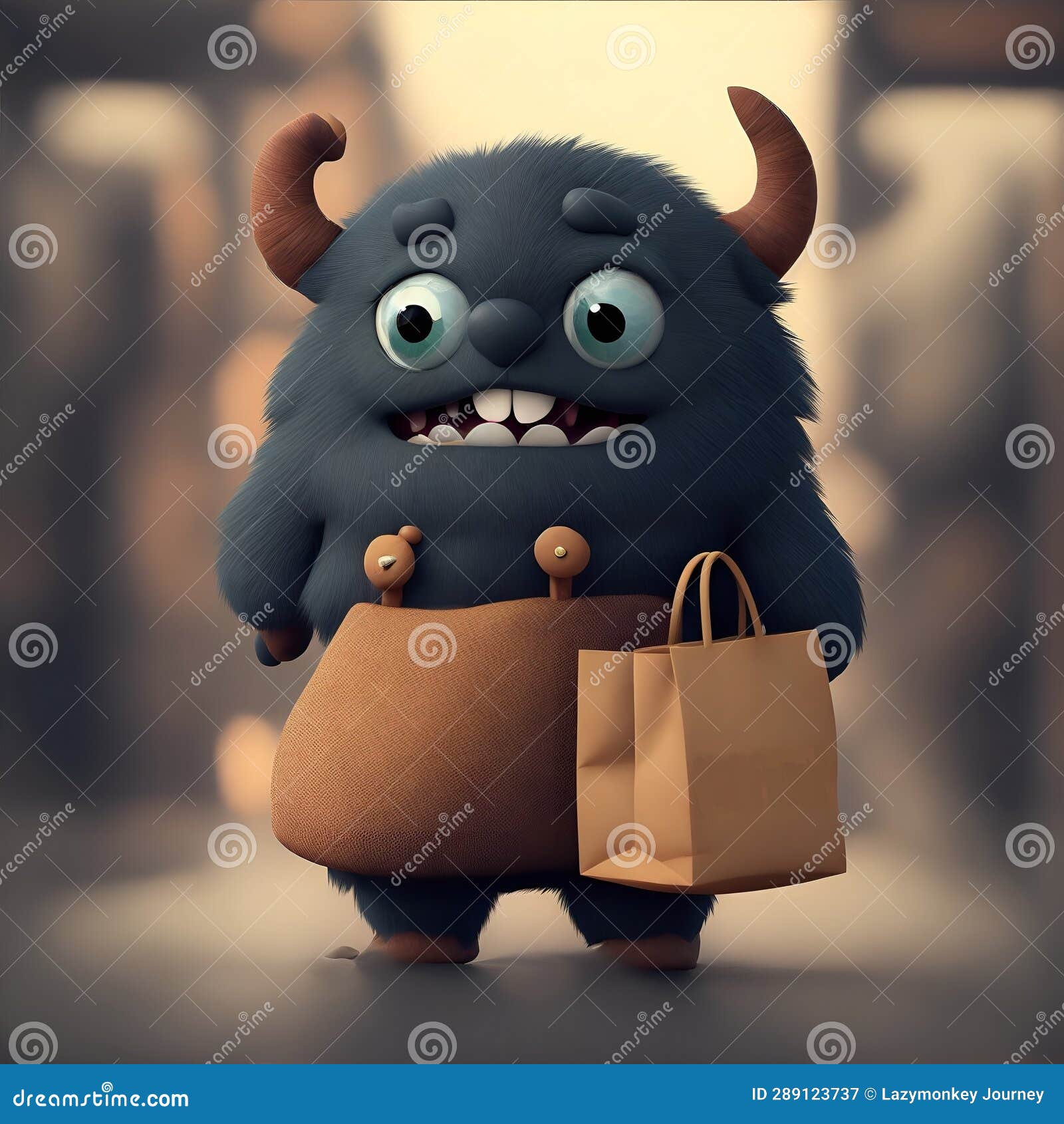 Cute monster shopping stock illustration. Illustration of taurus ...