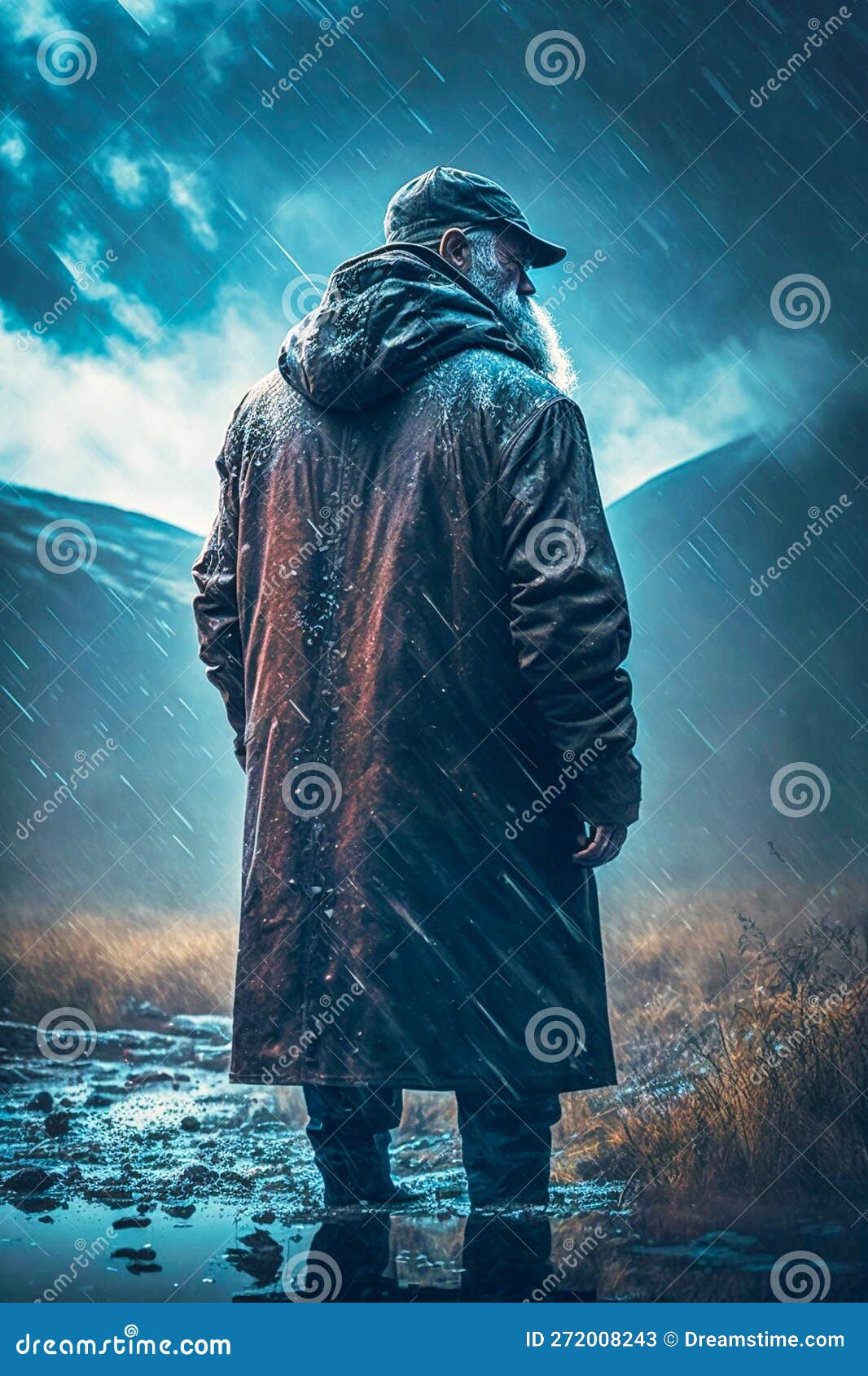 Imagine Full Body Alone Men Realistic Rain Landscape, Generative AI ...