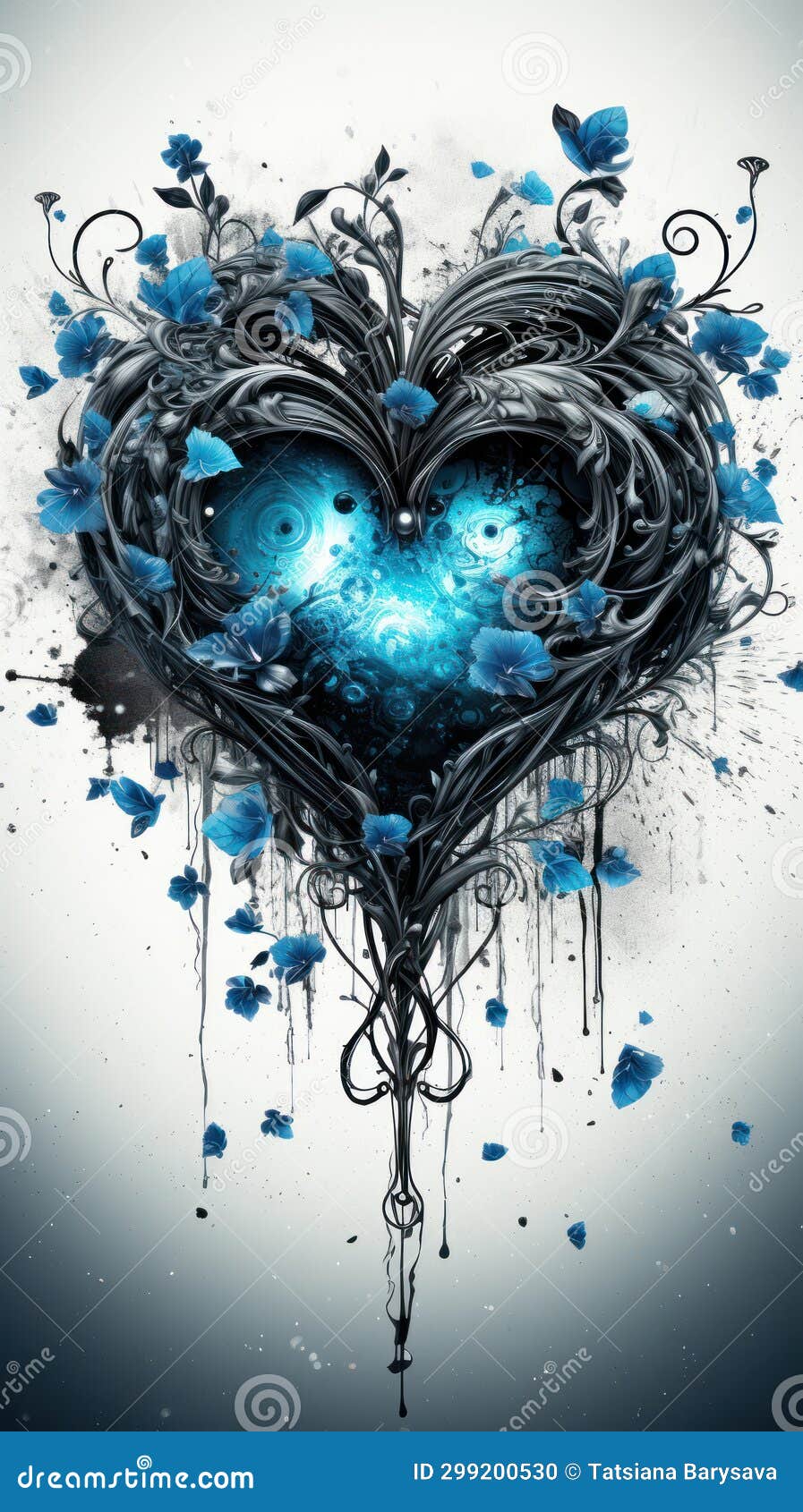 Imagine of Heart Decorated with Blue Elements, Isolated on White Stock ...