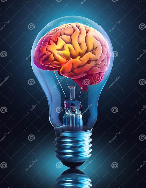 Brain Inside Illuminated Light Bulb, Creative Visual Concept Stock ...