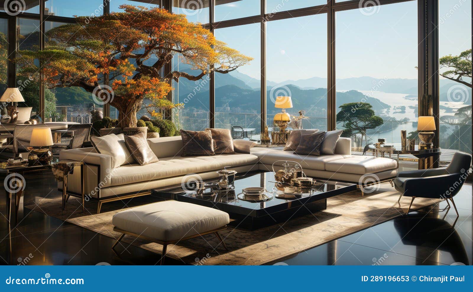Imagine a Room Overlooking in a Luxury Penthouse Stock Illustration ...