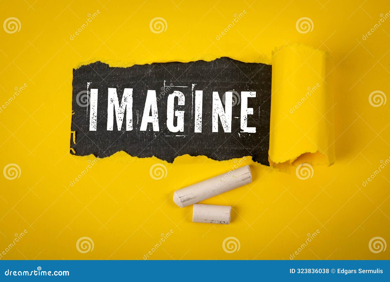 Imagine. Word Under Torn Yellow Paper on a Blackboard Stock Photo ...