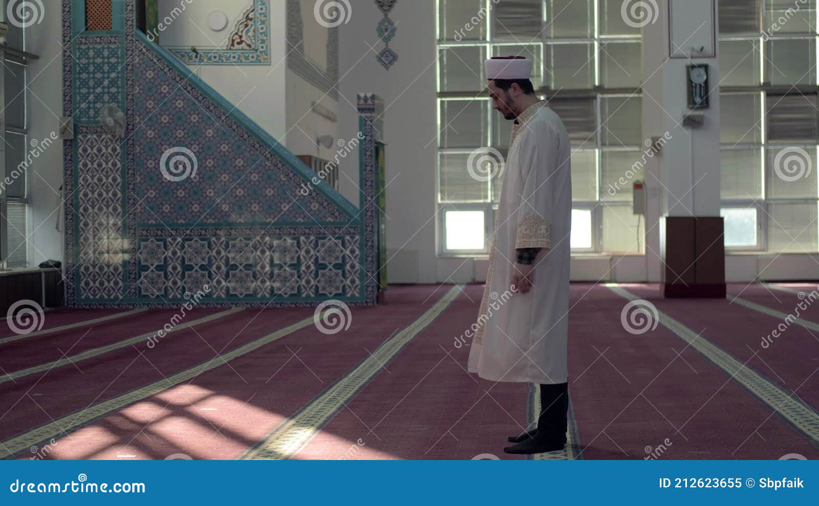 Imam Praying Takbir in Mosque Side Wide Stock Video - Video of mask ...