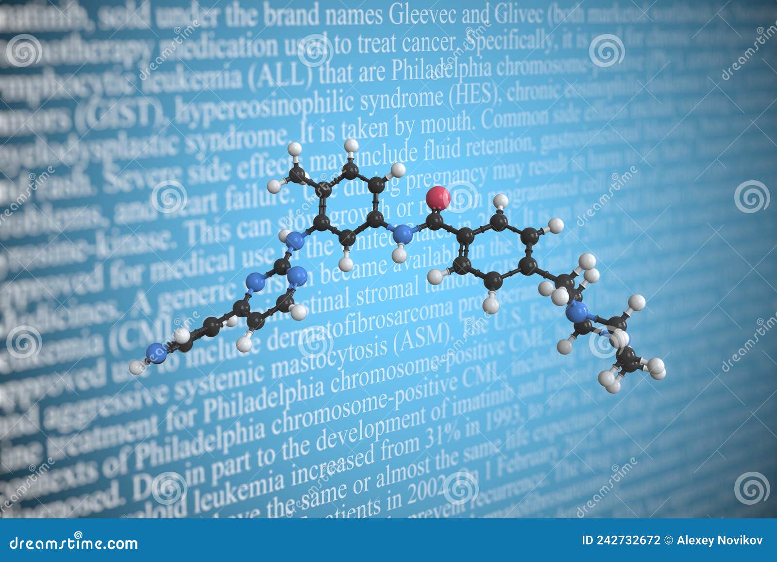 Imatinib Scientific Molecular Model, 3D Rendering Stock Illustration ...