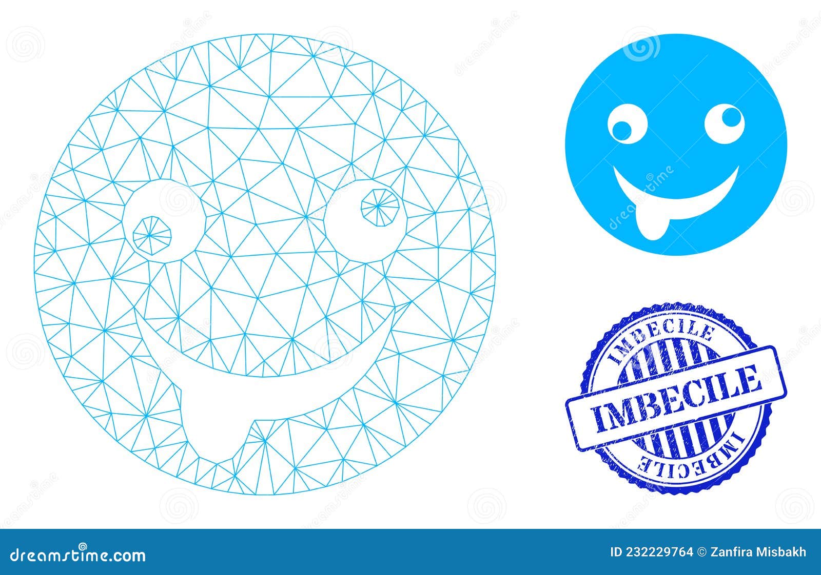 Imbecile Distress Rubber Imprint and Web Net Idiot Smiley Vector Icon ...