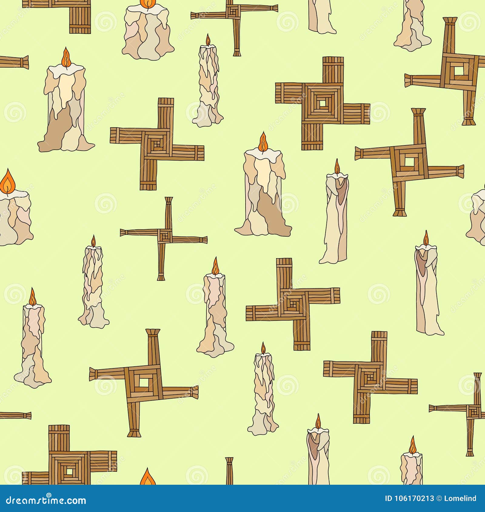 Imbolc Seamless with Candles and Brigid Cross Stock Illustration ...