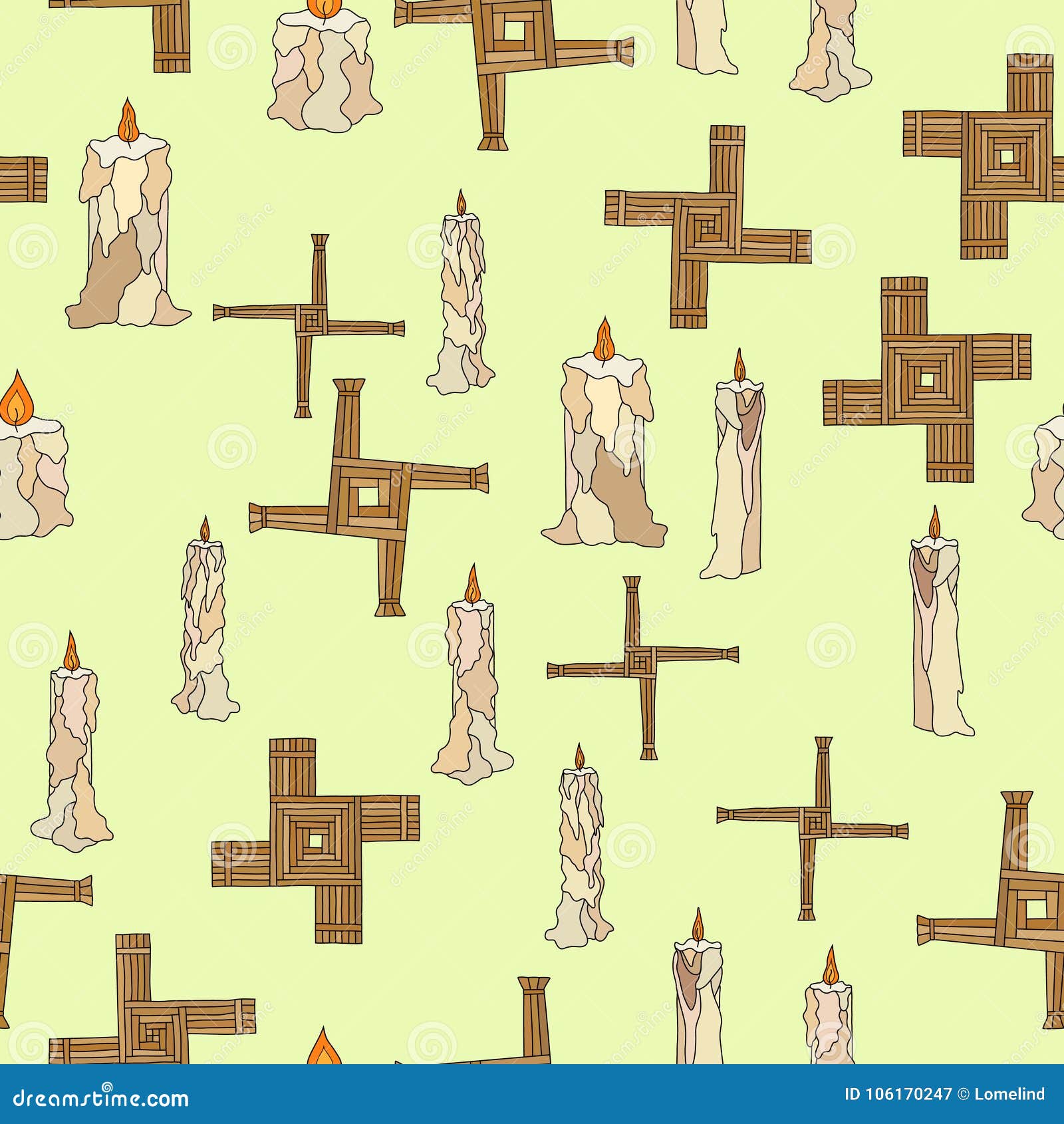 Imbolc Seamless with Candles and Brigid Cross Stock Illustration ...