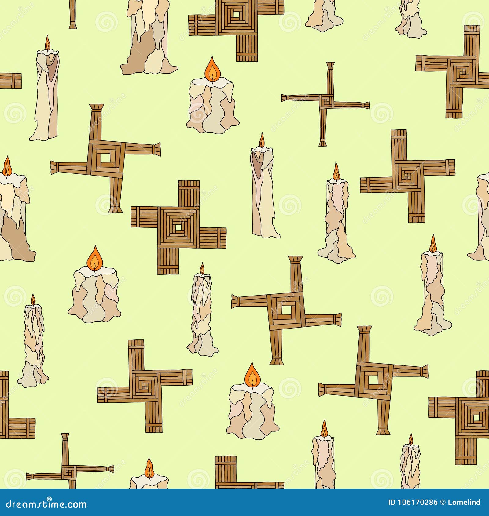 Imbolc Seamless with Candles and Brigid Cross Stock Illustration ...